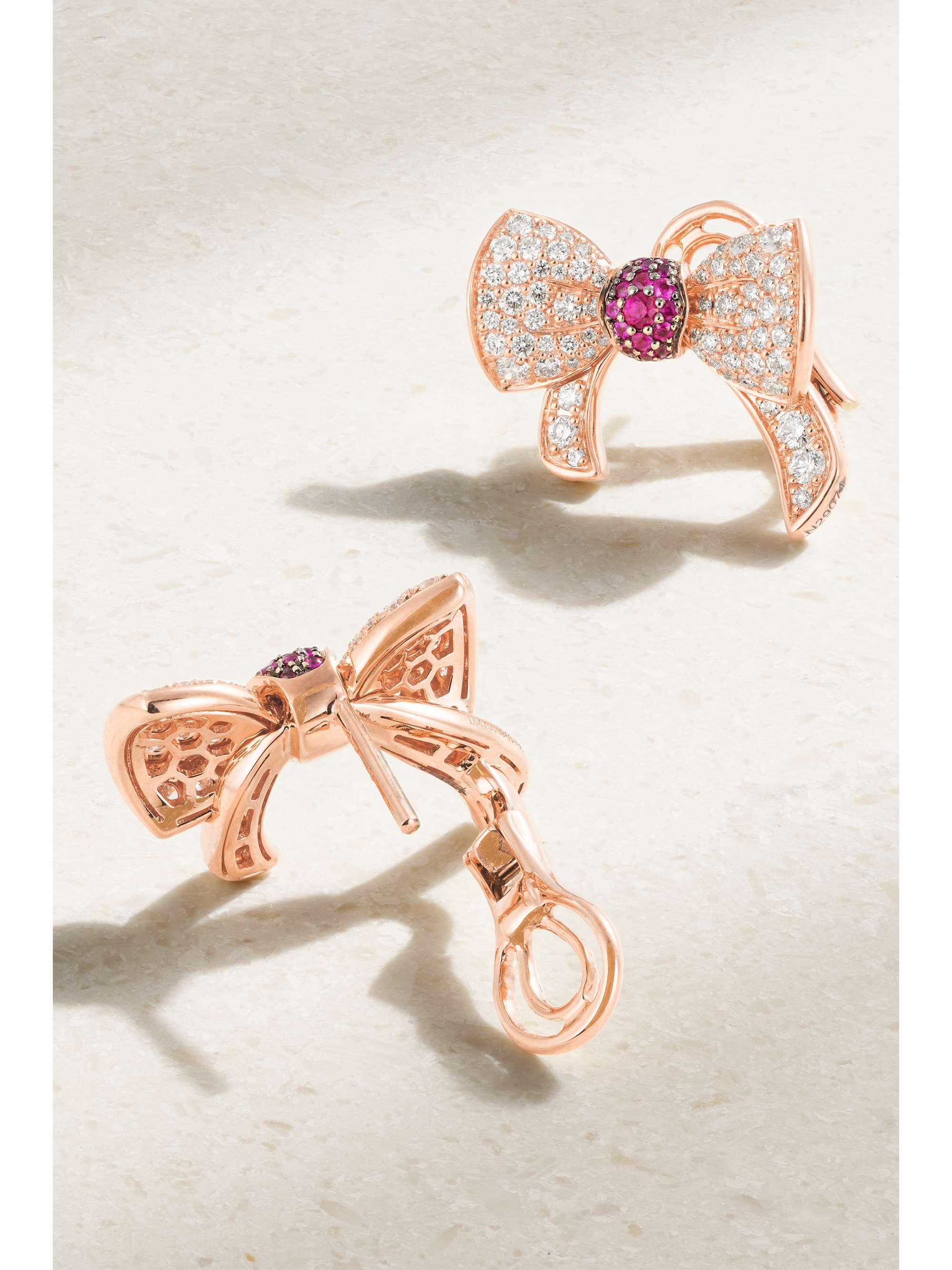 DAVID MORRIS Beaux 18-karat rose gold, diamond and ruby earrings | NET-A-PORTER