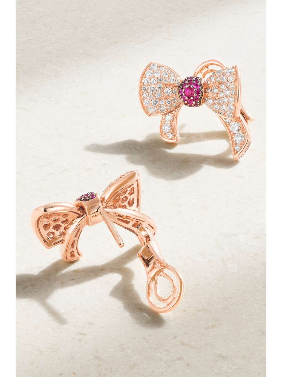 DAVID MORRIS Beaux 18-karat rose gold, diamond and ruby earrings | NET ...