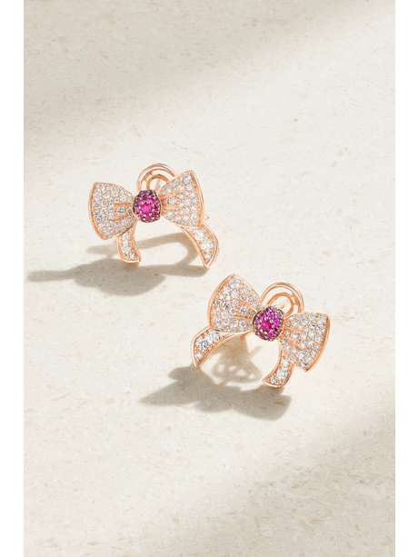 Gold Beaux 18-karat rose gold, diamond and ruby earrings | DAVID MORRIS | NET-A-PORTER