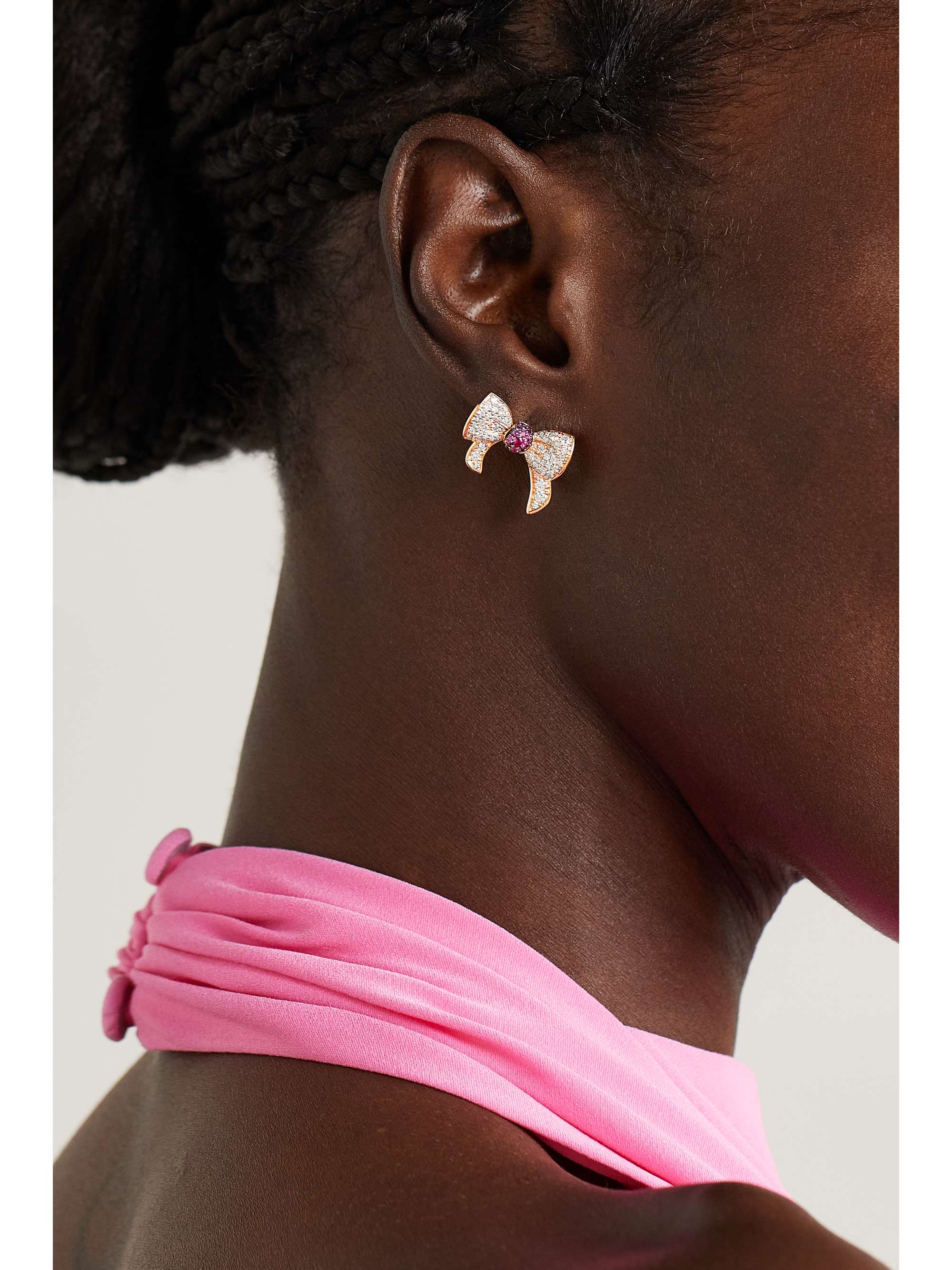 DAVID MORRIS Beaux 18-karat rose gold, diamond and ruby earrings | NET-A-PORTER