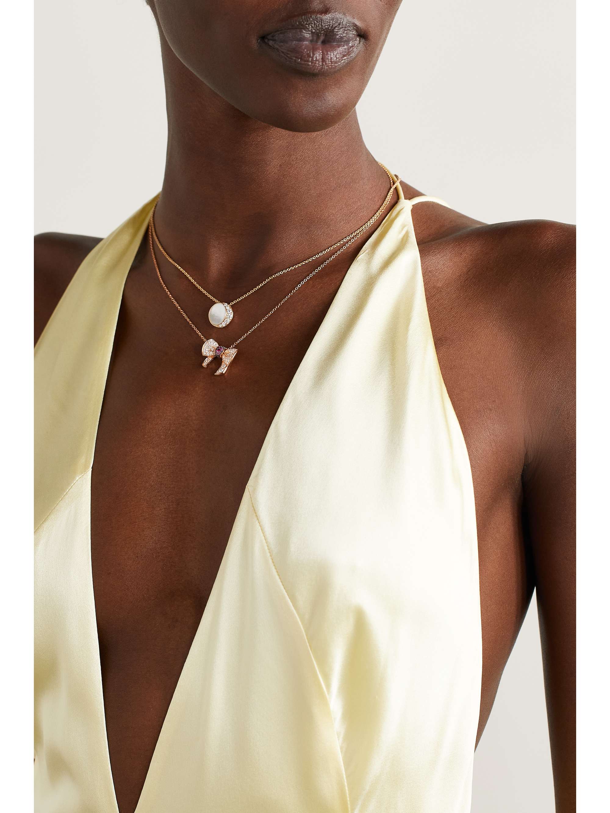 DAVID MORRIS Beaux 18-karat rose gold, diamond and ruby necklace | NET-A-PORTER