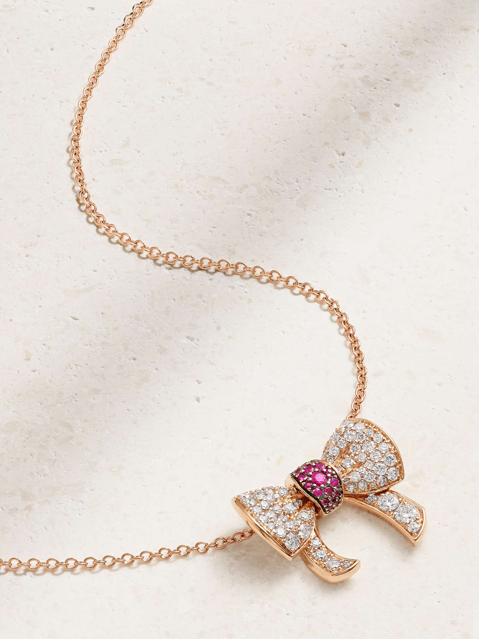 DAVID MORRIS Beaux 18-karat rose gold, diamond and ruby necklace | NET-A-PORTER