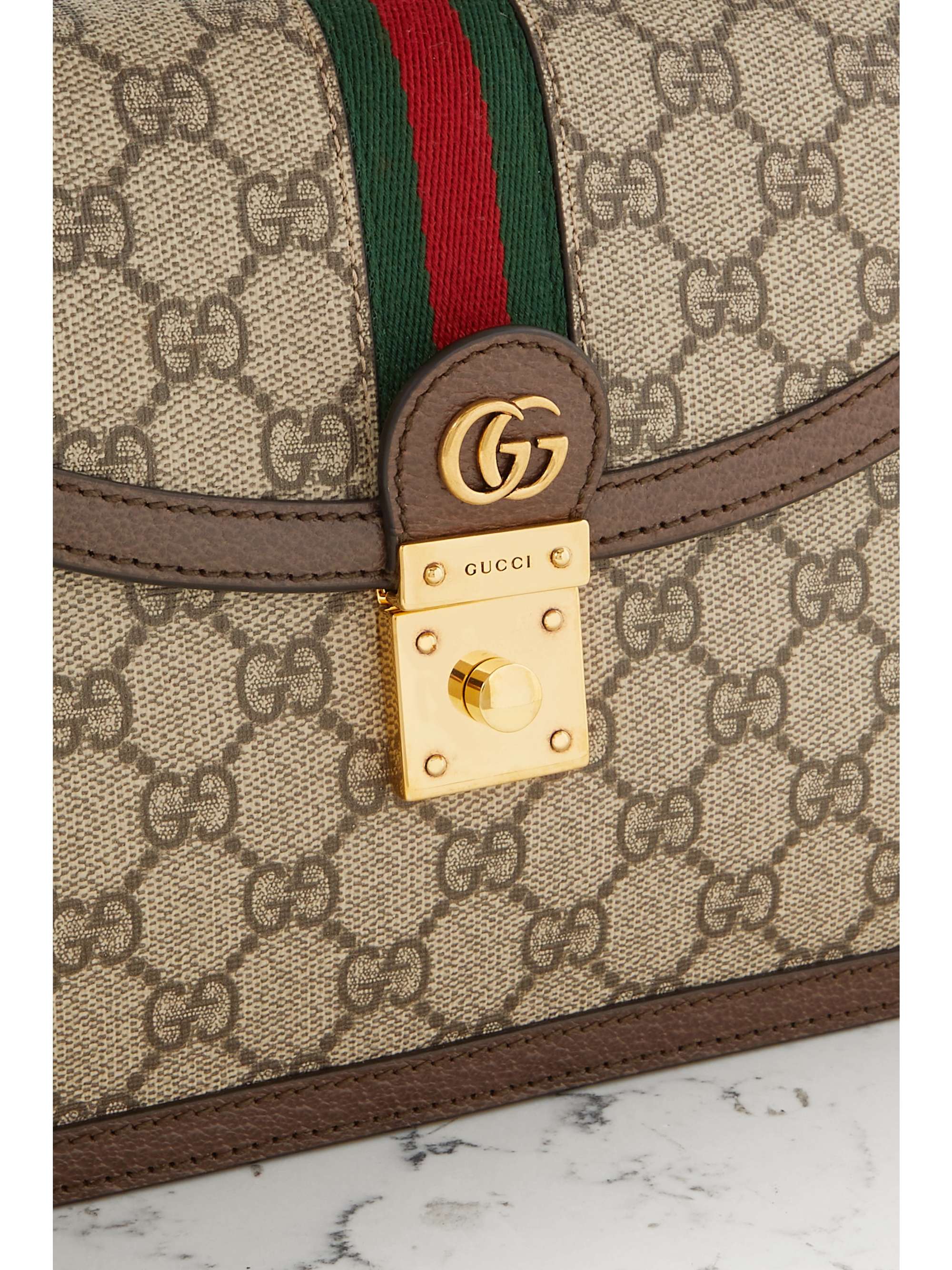 GUCCI Ophidia textured leather-trimmed printed coated-canvas tote | NET ...