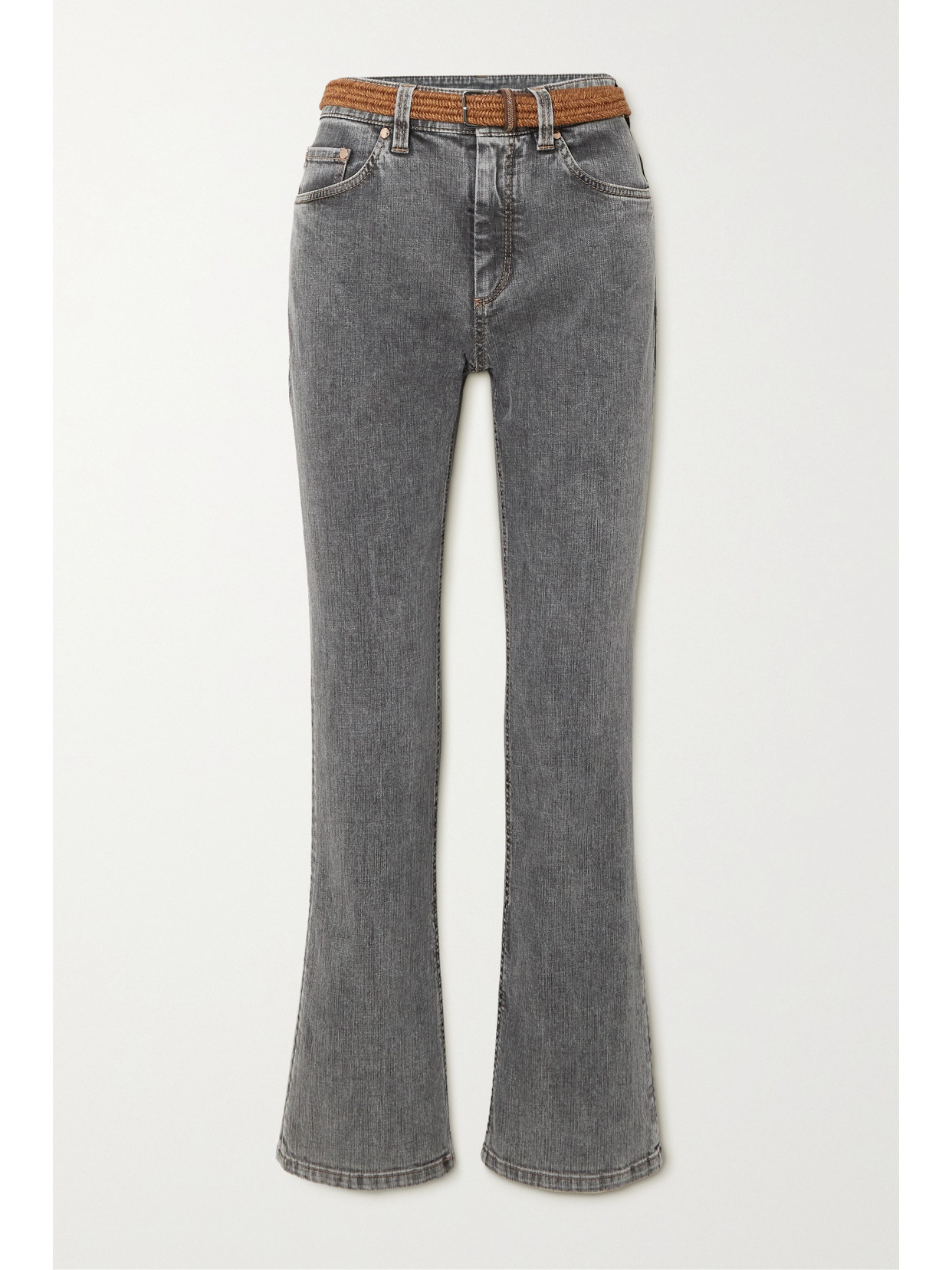 Brunello Cucinelli Belted High-rise Slim-leg Jeans In Gray | ModeSens
