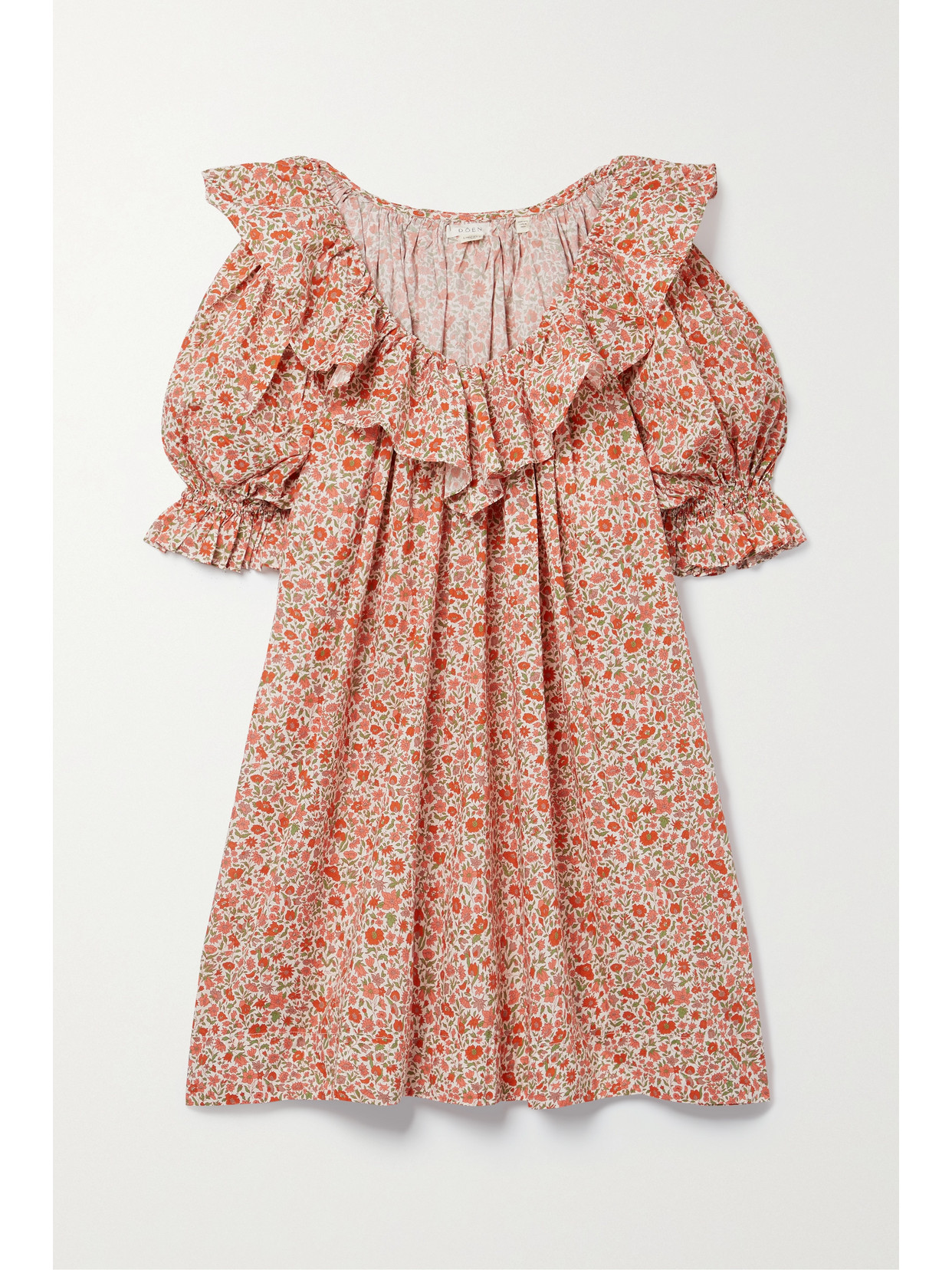 Doen Chime Ruffled Floral-print Cotton Mini Dress In Red | ModeSens