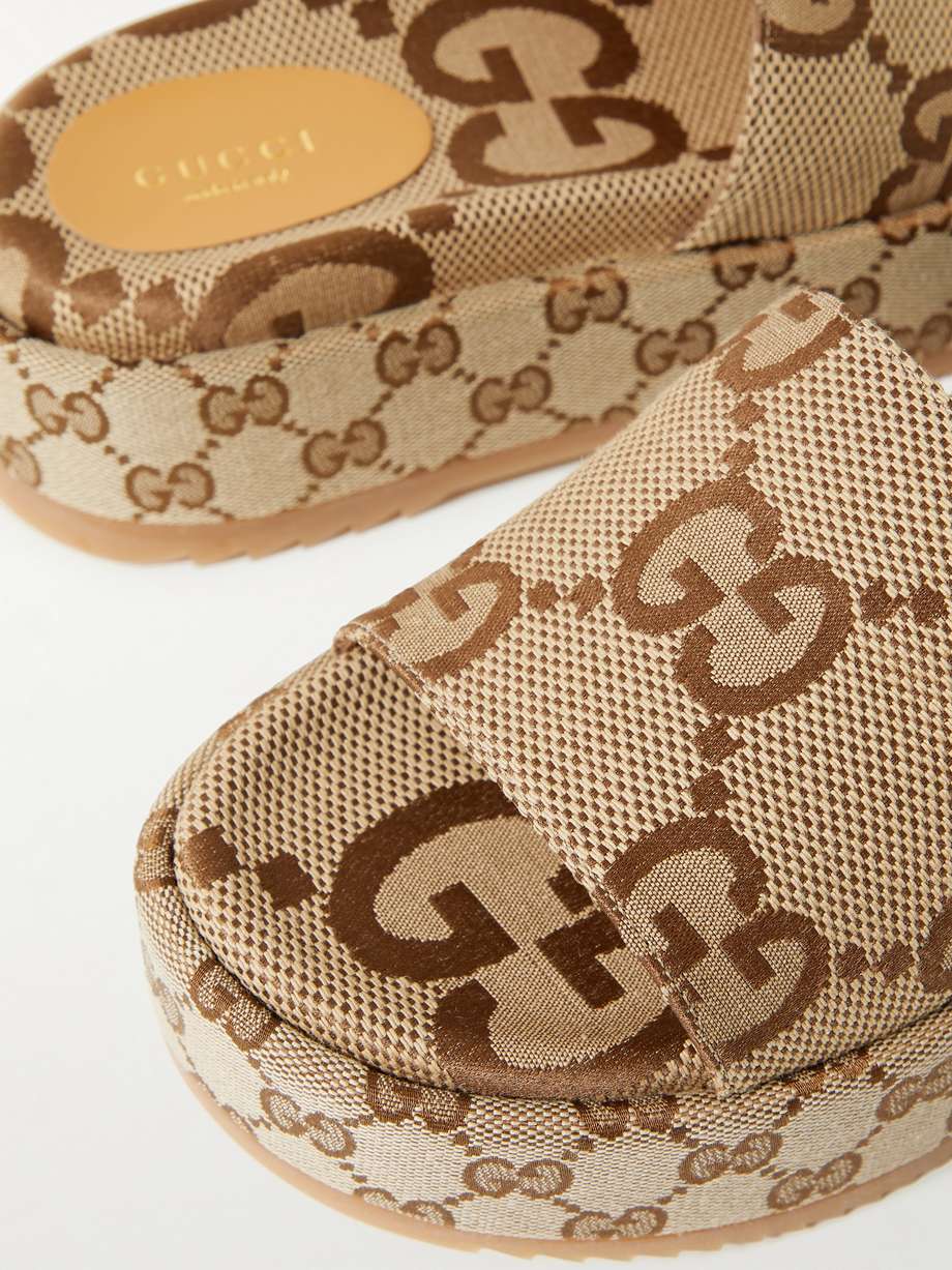GUCCI Angelina logo-jacquard coated-canvas platform slides | NET-A-PORTER