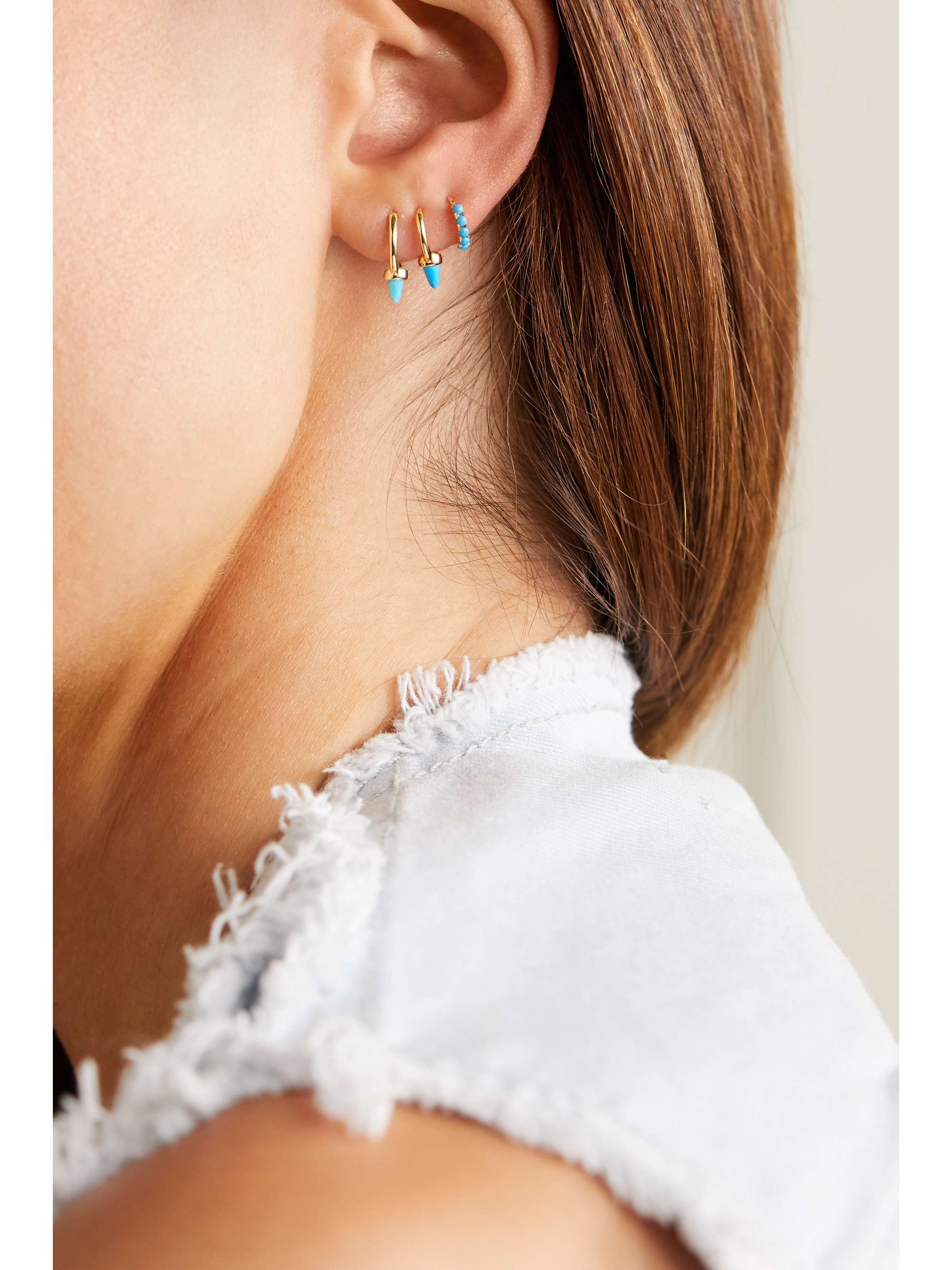 Gold 8mm 14-karat gold turquoise hoop earring | MARIA TASH | NET-A-PORTER