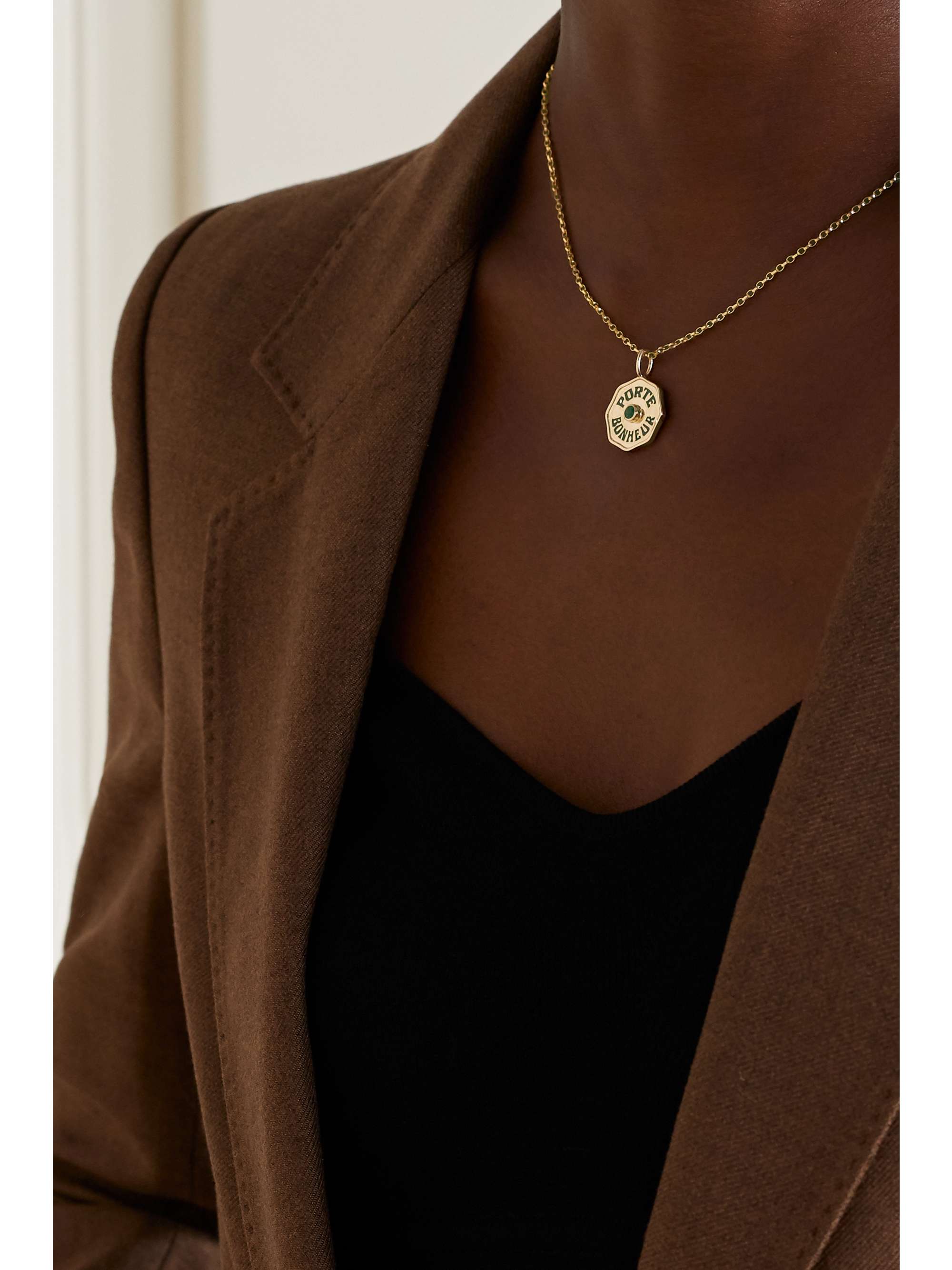 MARLO LAZ Coin 14-karat gold, enamel and emerald necklace | NET-A-PORTER