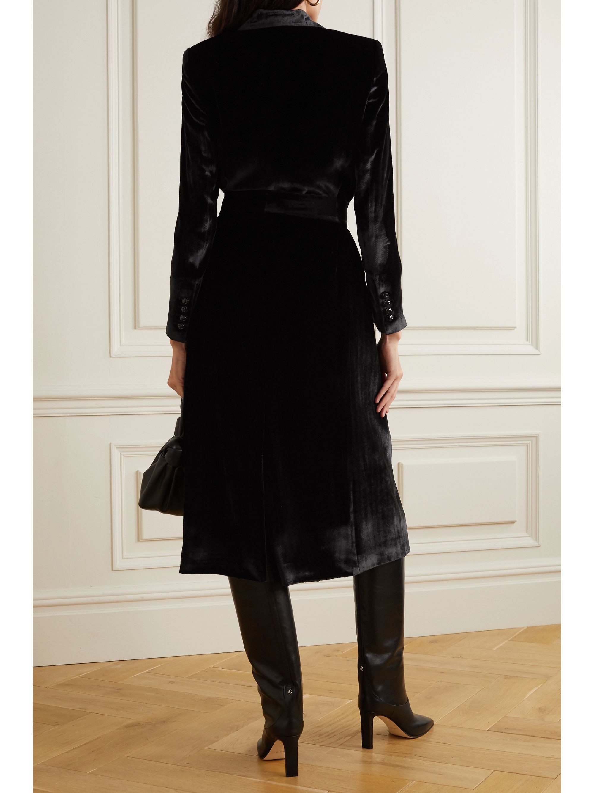 Black Etoile belted silk-blend velvet midi dress | BLAZÉ MILANO | NET-A ...