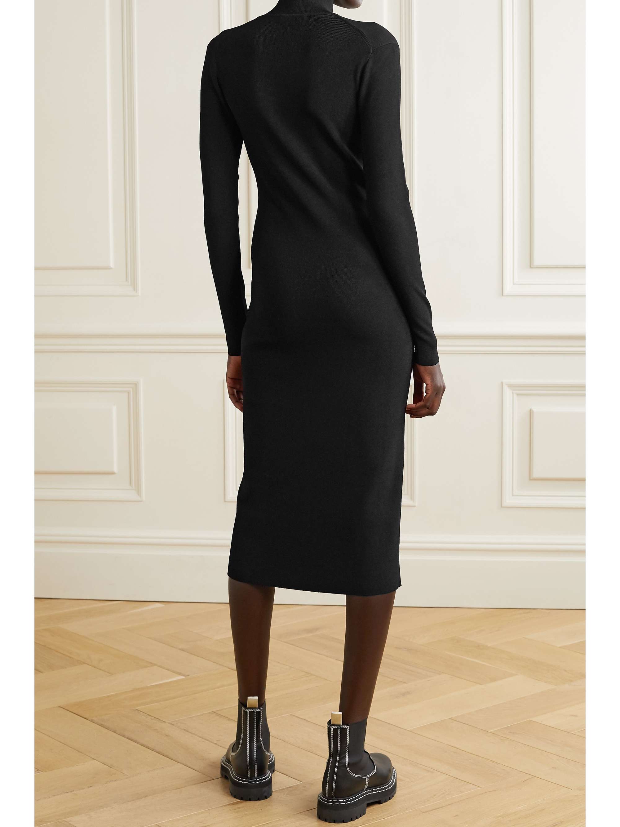 Black + NET SUSTAIN cutout stretch-knit turtleneck midi dress | NINETY ...