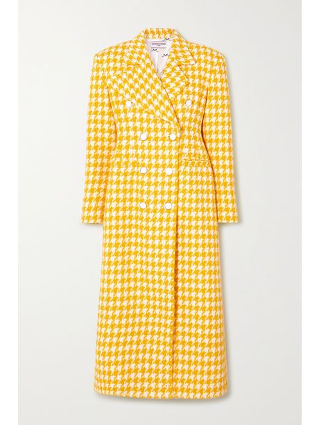 Yellow Double-breasted houndstooth tweed coat | ROWEN ROSE | NET-A-PORTER