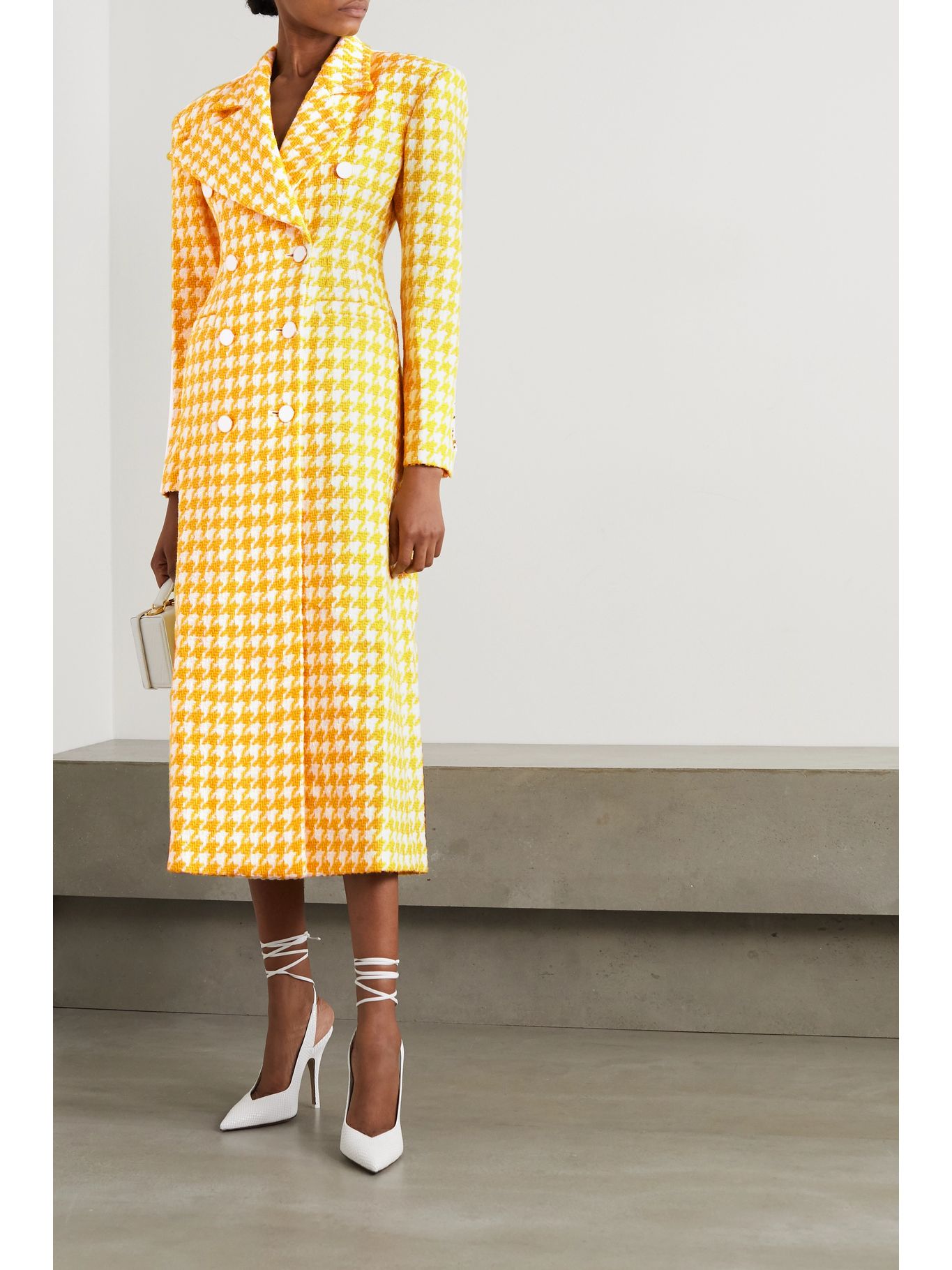 Yellow Double-breasted houndstooth tweed coat | ROWEN ROSE | NET-A-PORTER