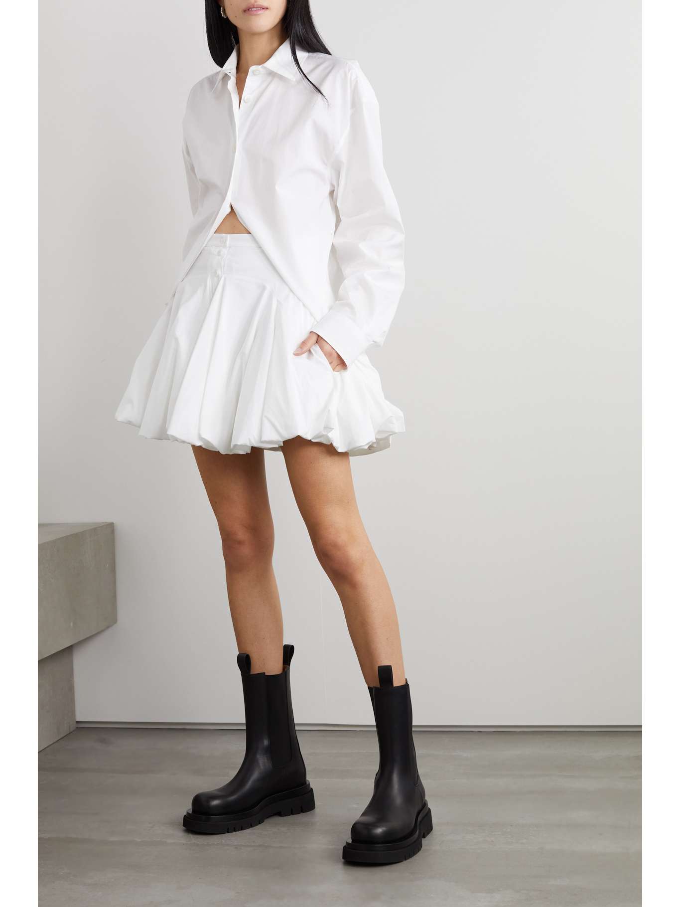 AlaÏa Gathered Cotton Poplin Mini Skirt Net A Porter