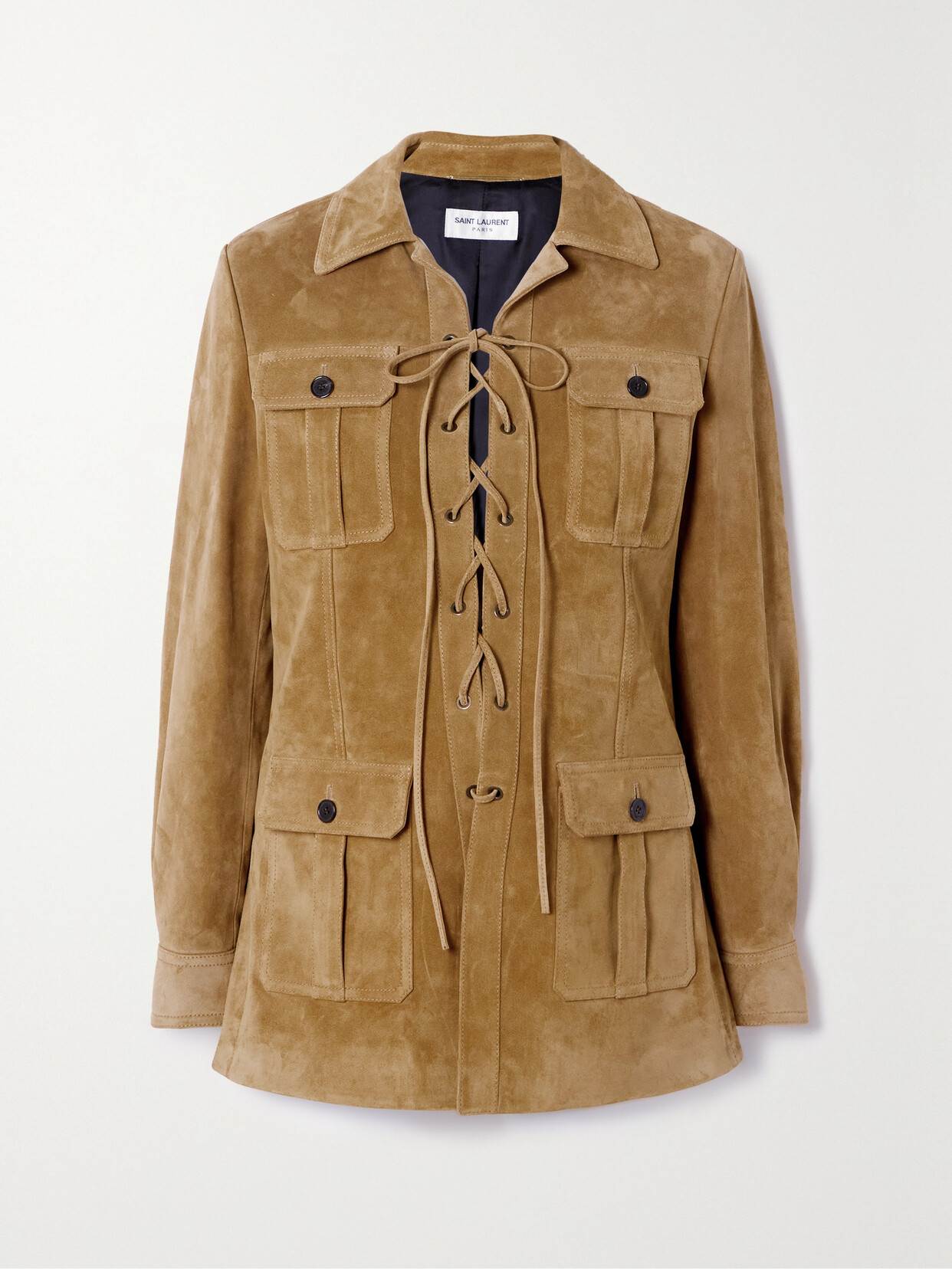 Saint Laurent Saharienne Lace-up Suede Jacket In Caramel | ModeSens