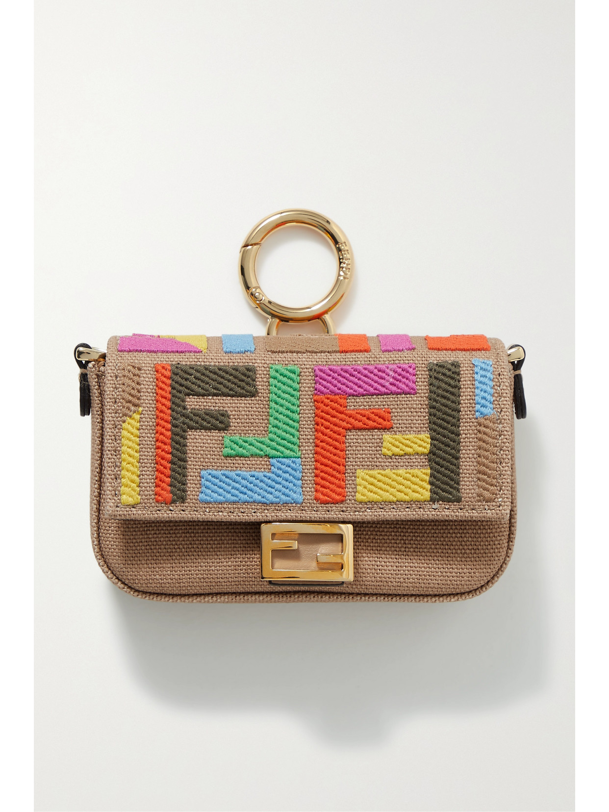 Fendi Baguette Nano Embroidered Canvas Bag Charm | ModeSens