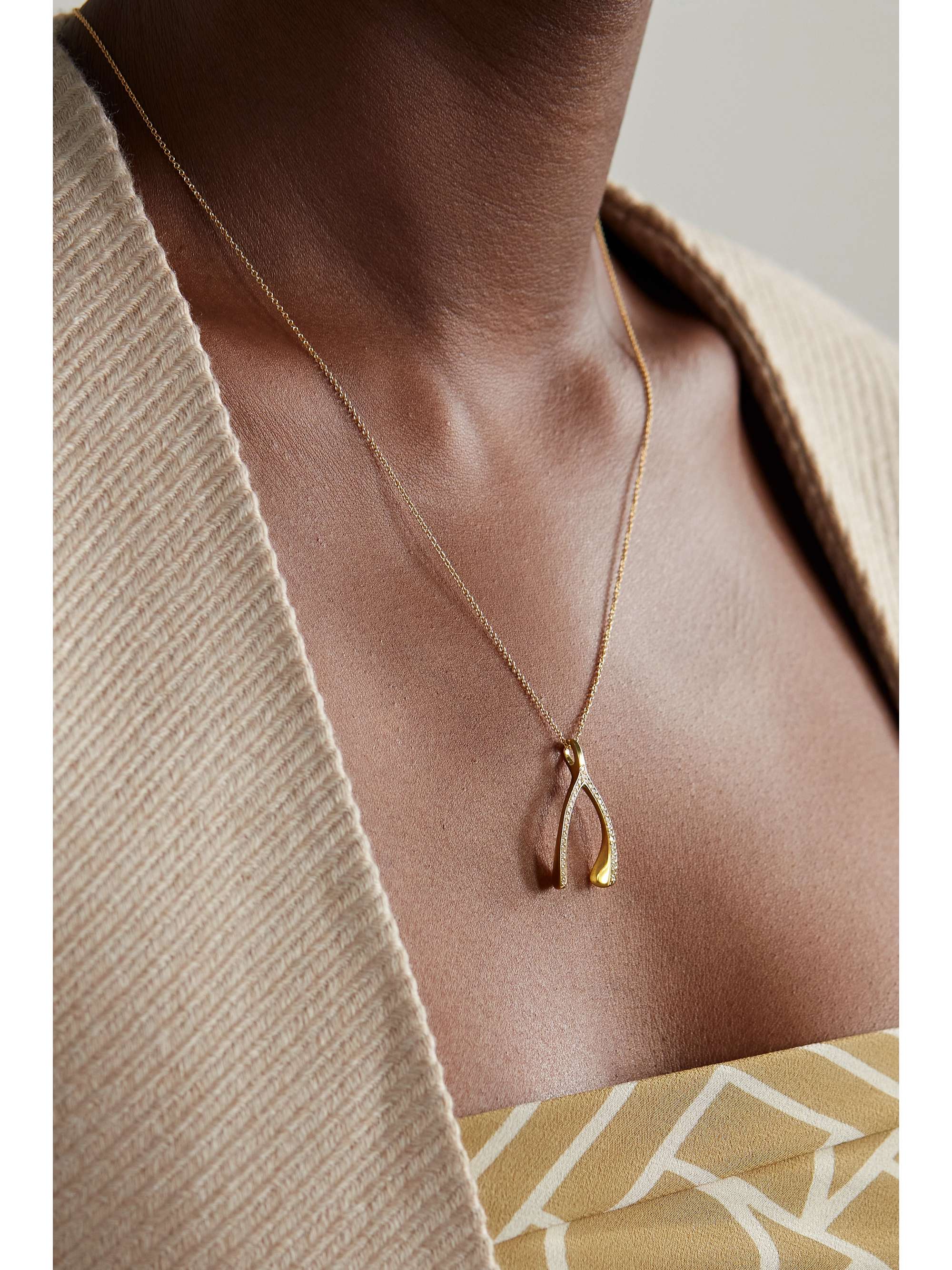 Gold Wishbone 18 karat gold diamond necklace JENNIFER MEYER NET A PORTER