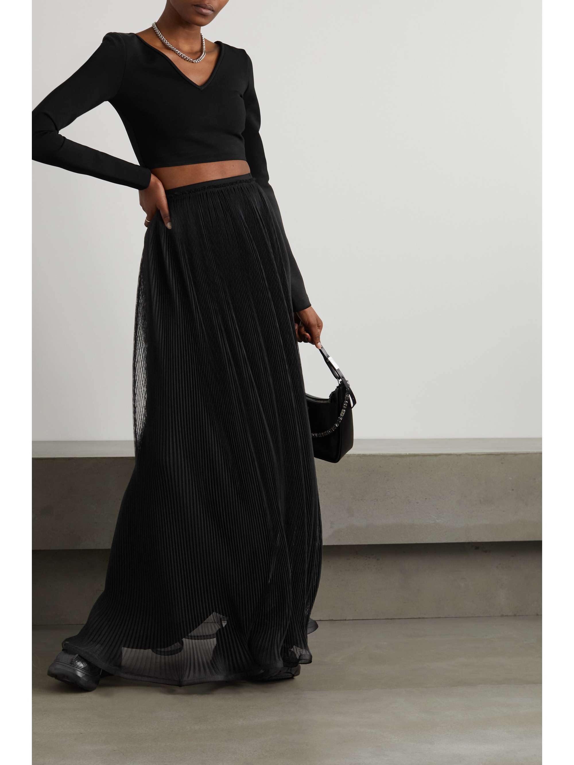 Black Ruffled pleated striped crepon maxi skirt | GIVENCHY | NET-A-PORTER