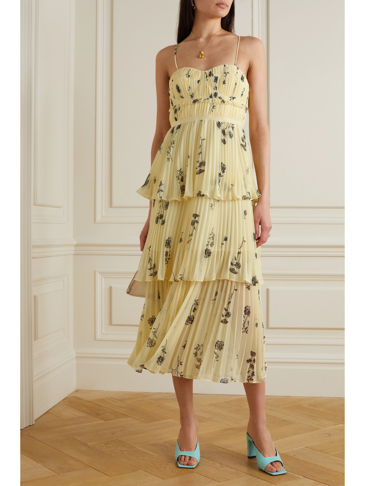 Self-portrait Tiered Floral-print Chiffon Midi Dress In Light Yellow ... Self-portrait Tiered Floral-print Chiffon Midi Dress In Light Yellow ...