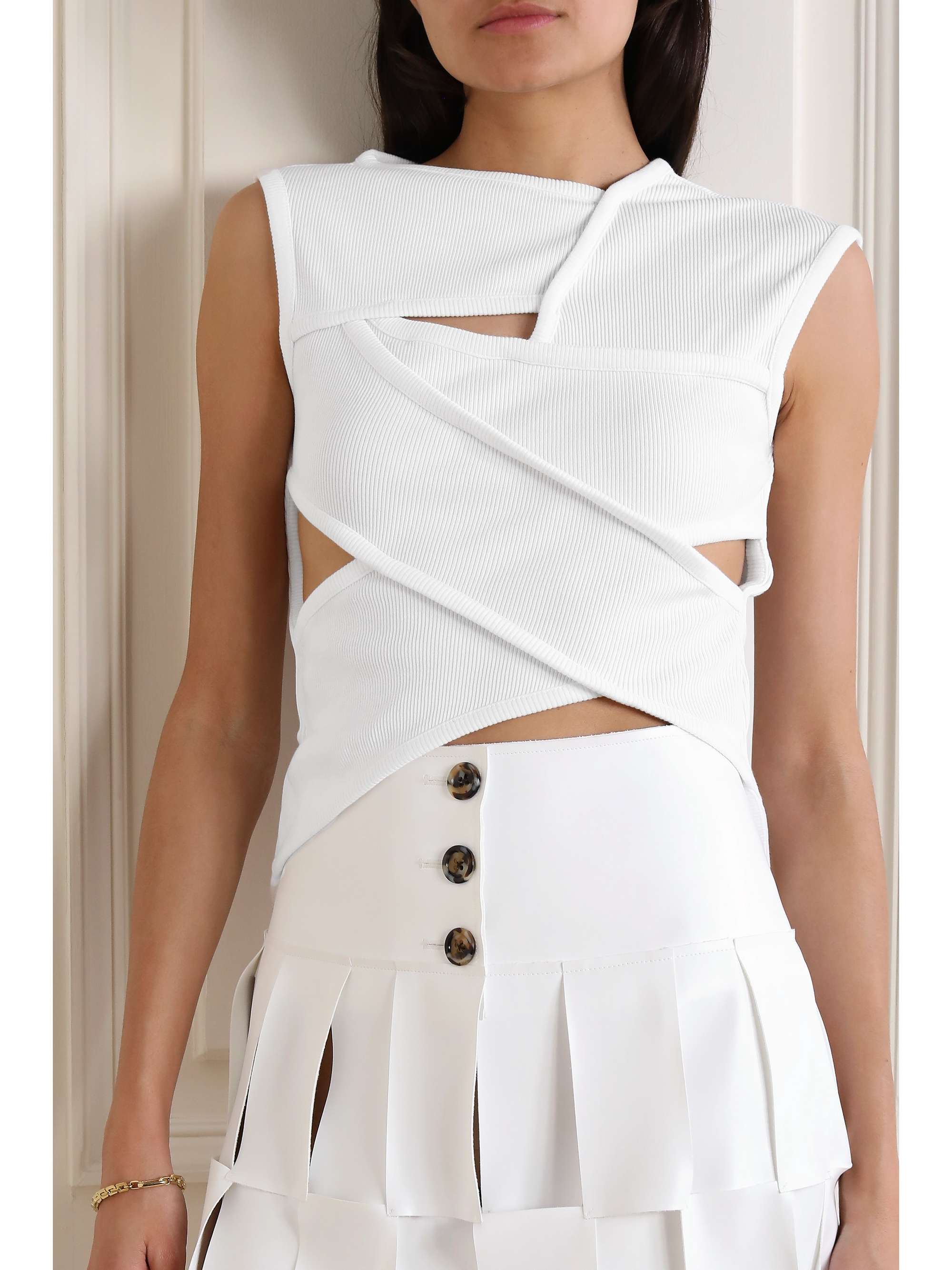 A W A K E Mode Cutout Ribbed Organic Cotton Blend Jersey Top Net A