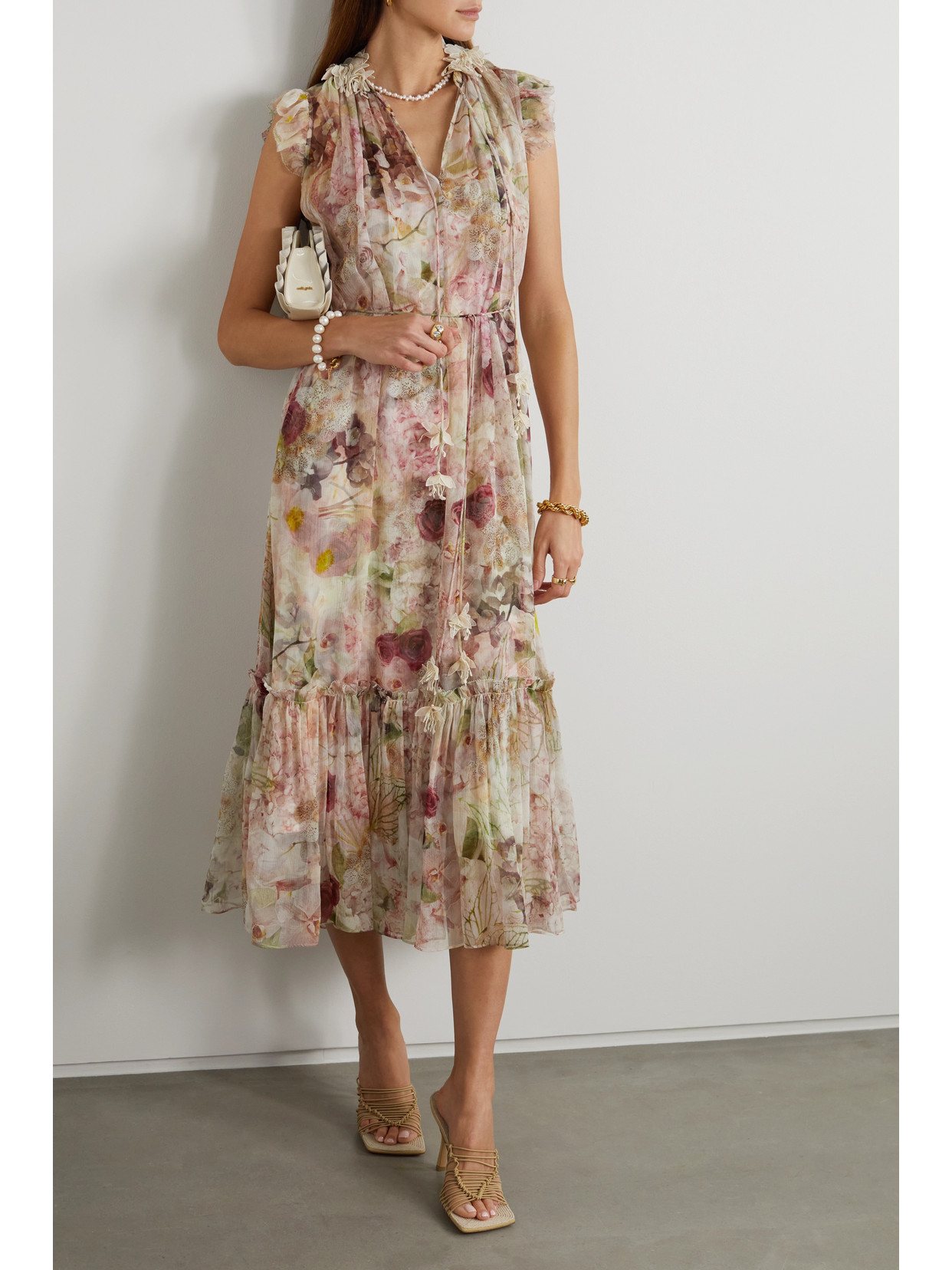 Zimmermann Dancer Flutter Belted Ruffled Floral-print Silk-chiffon Midi ...