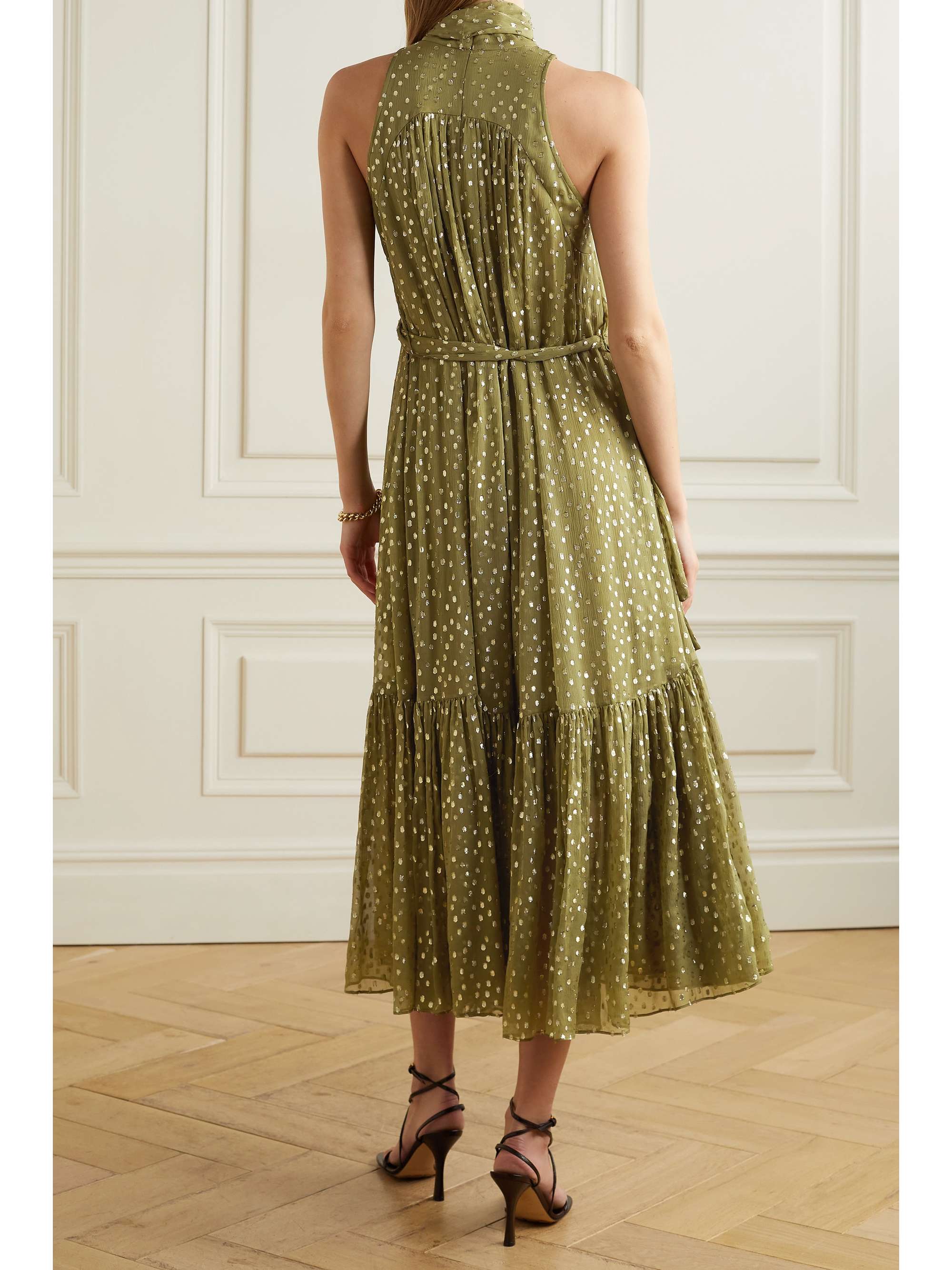 Zimmermann Dancer Belted Fil Coupé Silk And Lurex Blend Crepon Midi