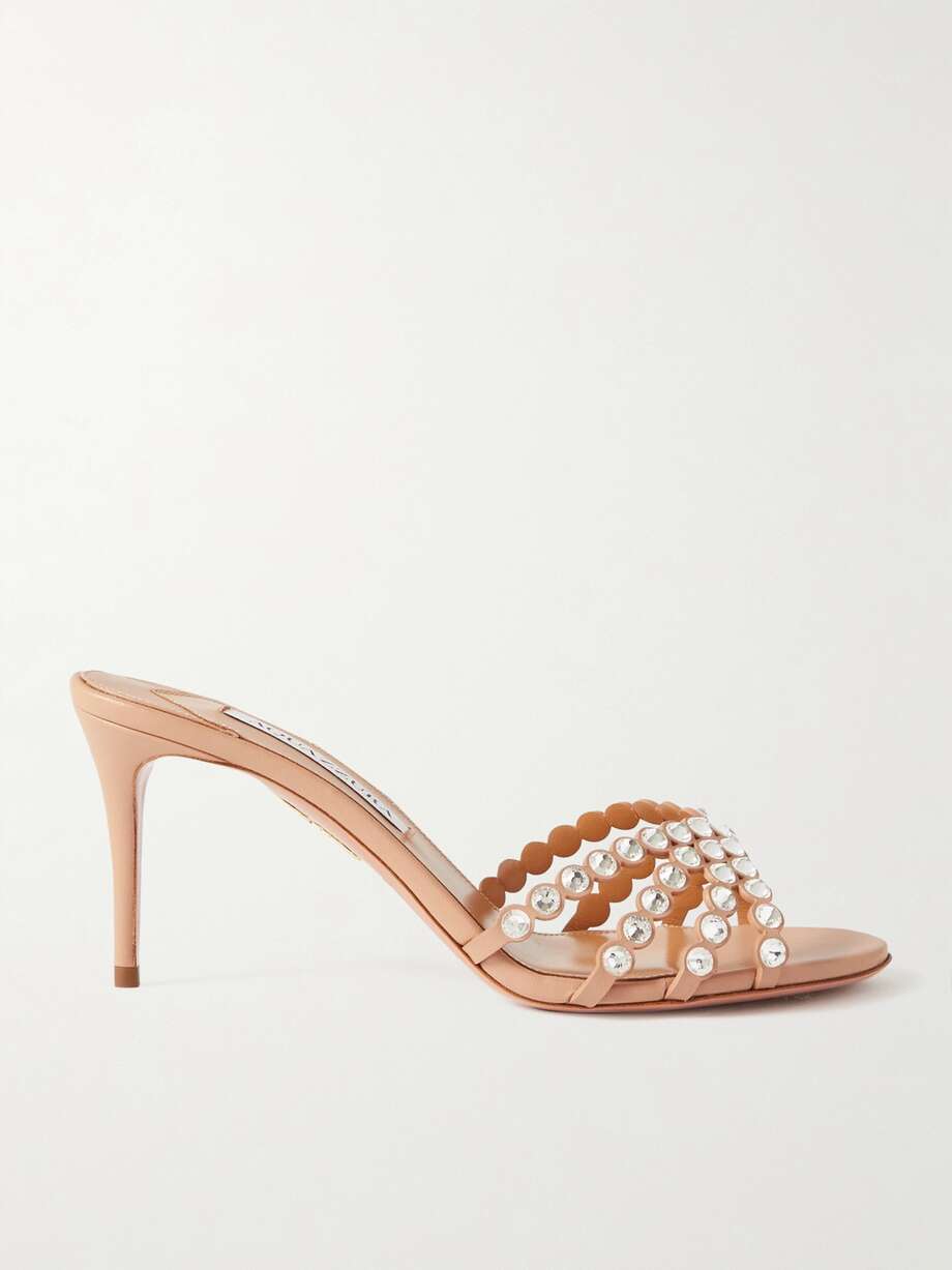 AQUAZZURA Tequila 75 crystal-embellished leather mules | NET-A-PORTER