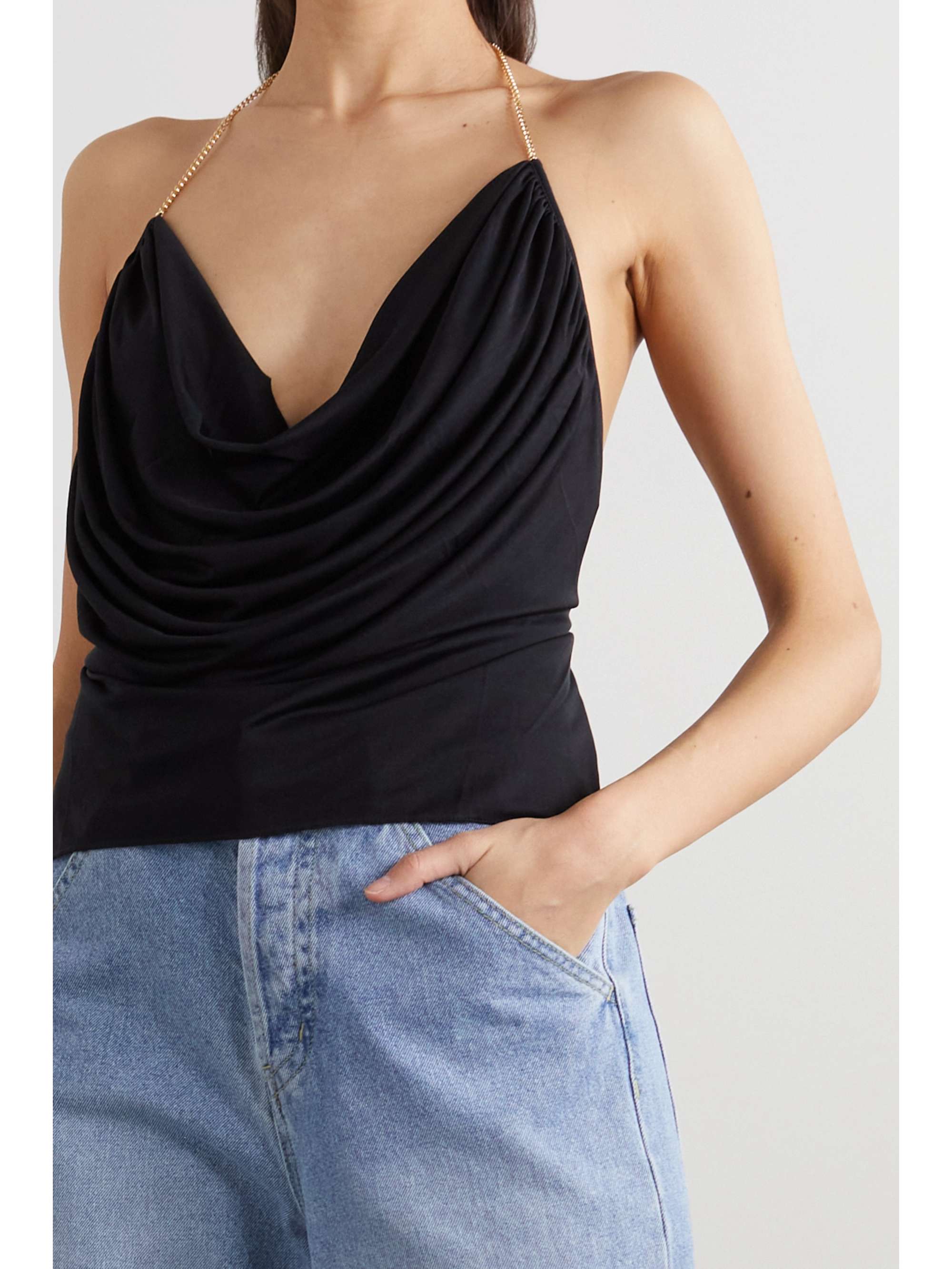 LOEWE Open-back chain-embellished draped silk-satin top | NET-A-PORTER