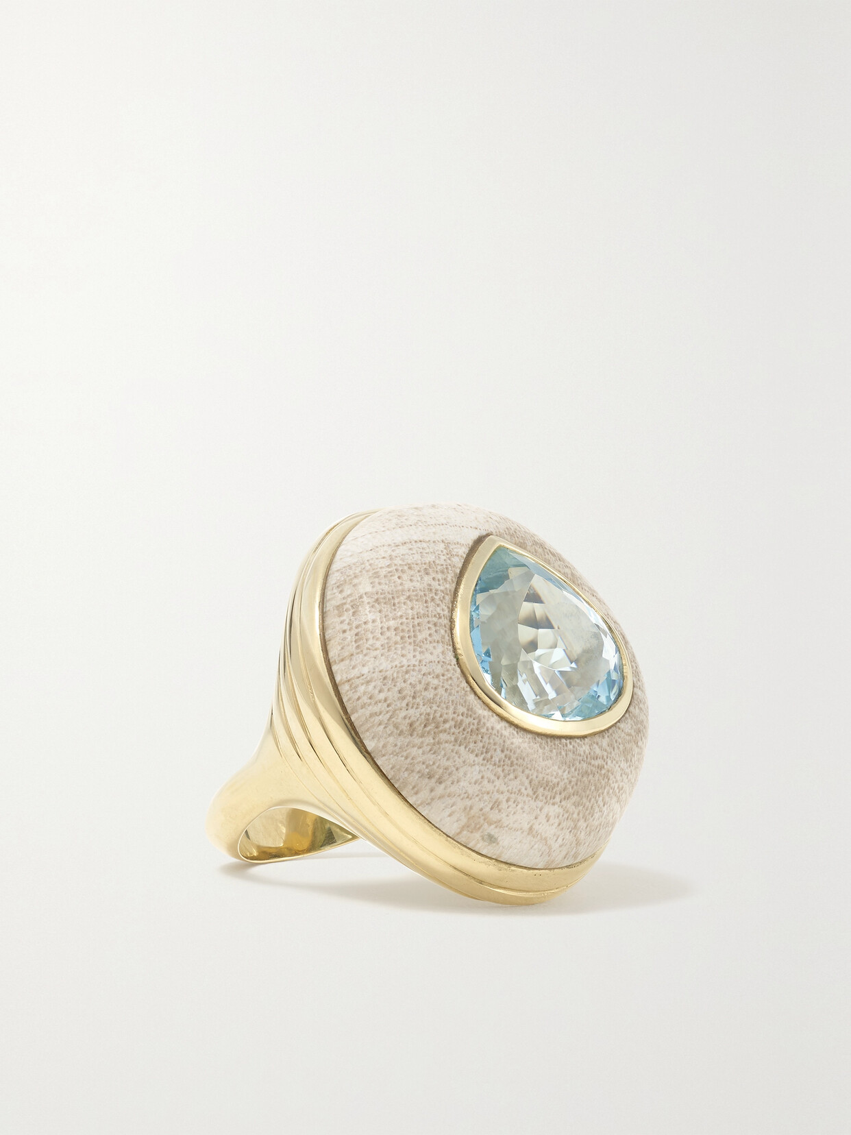 Retrouvai Lollipop 14-karat Gold, Petrified Wood And Aquamarine Ring ...