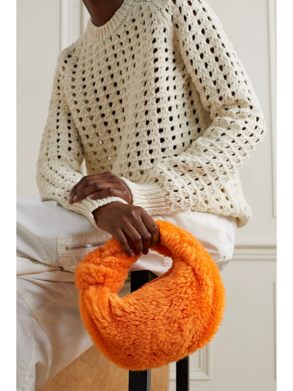 Bottega Veneta Orange The Mini Jodie Shearling Clutch Bag | ModeSens