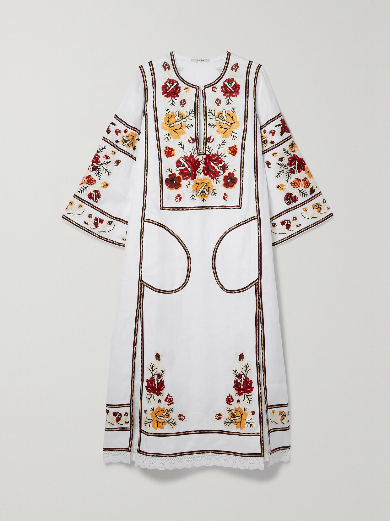 Vita Kin Asya Crochet-trimmed Embroidered Linen-gauze Midi Dress In ...