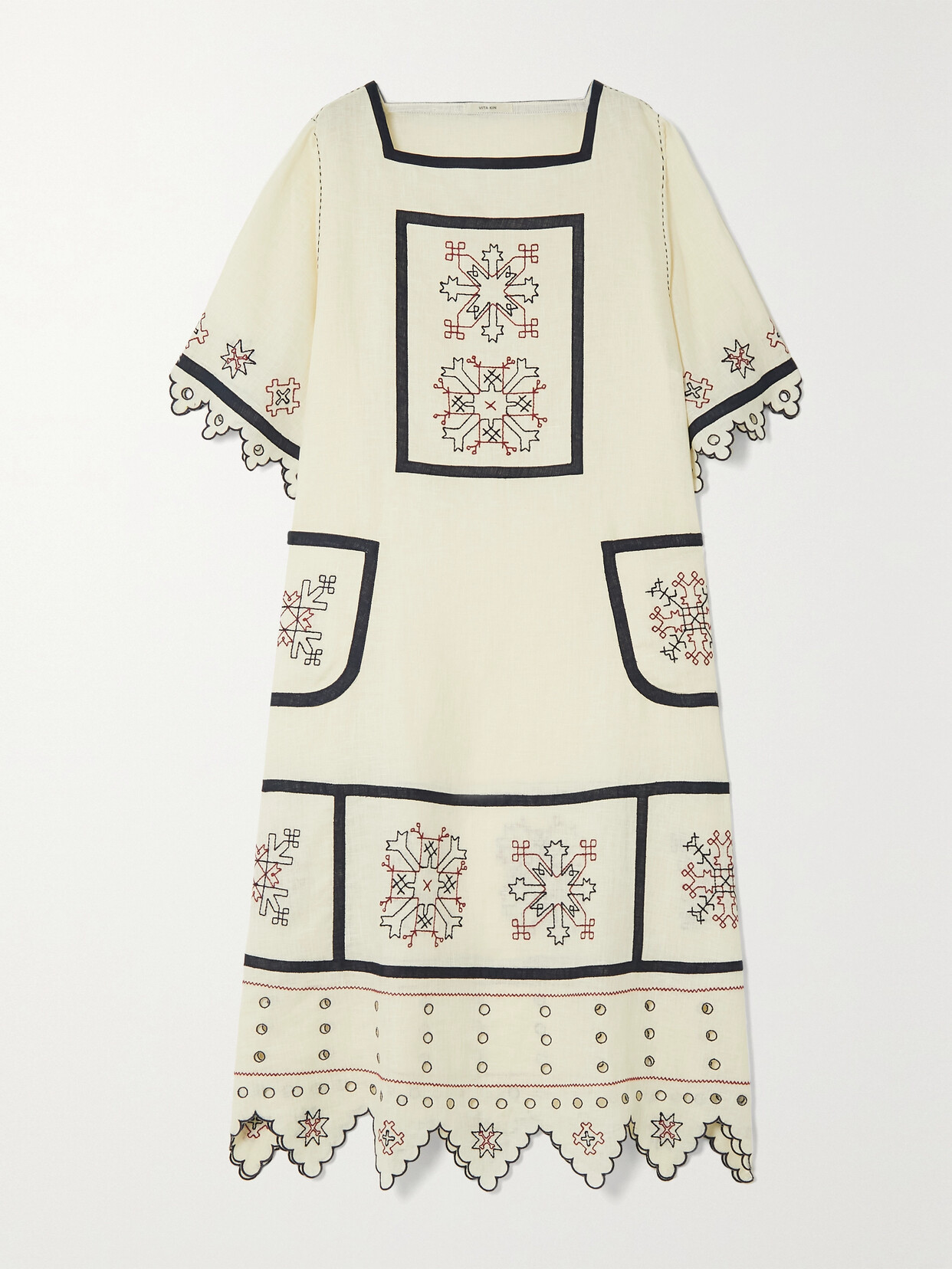 Vita Kin Inga Embroidered Broderie Anglaise Linen Midi Dress In White ...