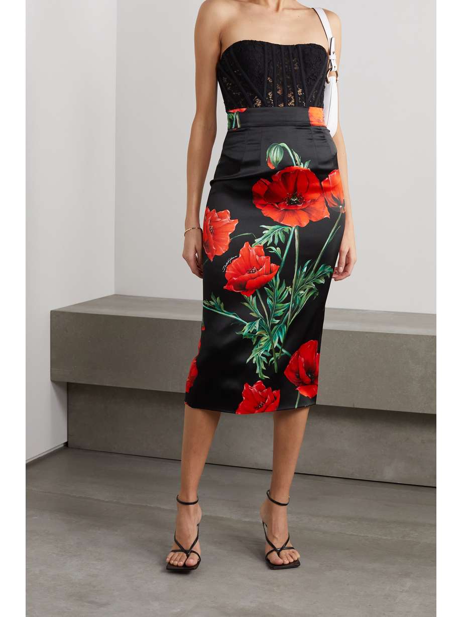 Dolce And Gabbana Printed Stretch Silk Satin Midi Skirt Net A Porter