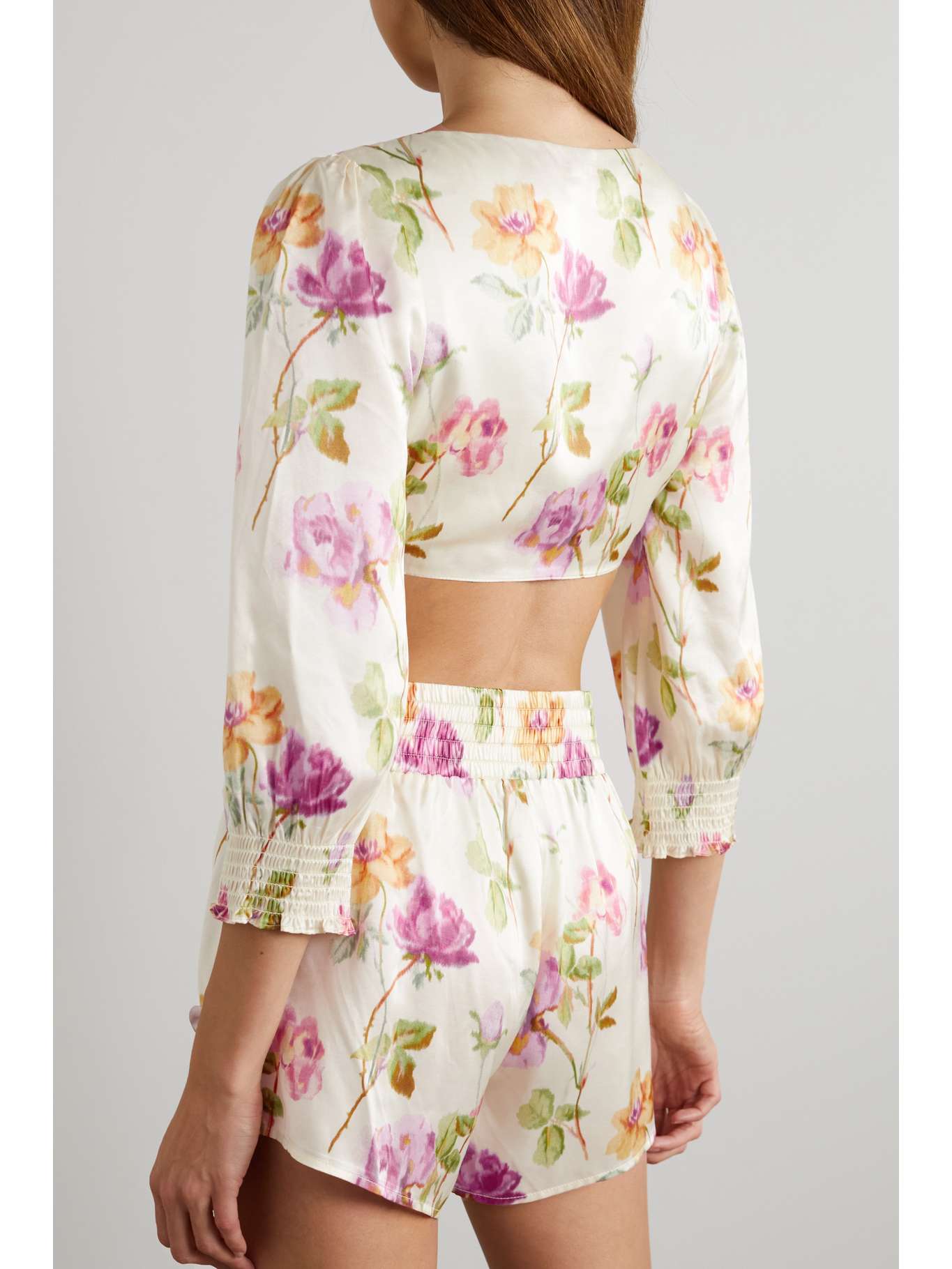Morgan Lane Gretchen Lindsay Tie Front Floral Print Satin Pajama Set