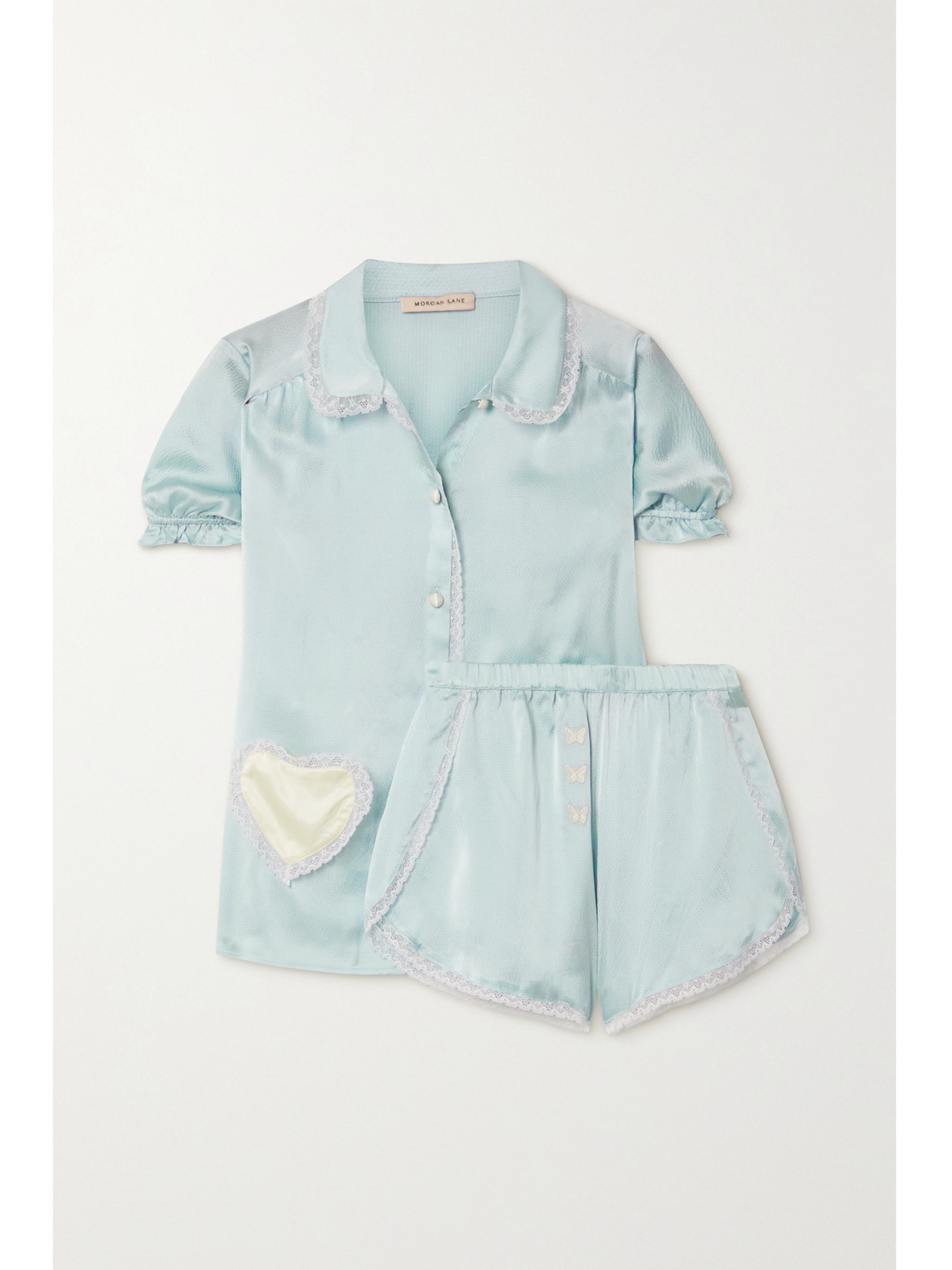 Morgan Lane Lovie Cassie Lace Trimmed Textured Silk Satin Pajama Set In