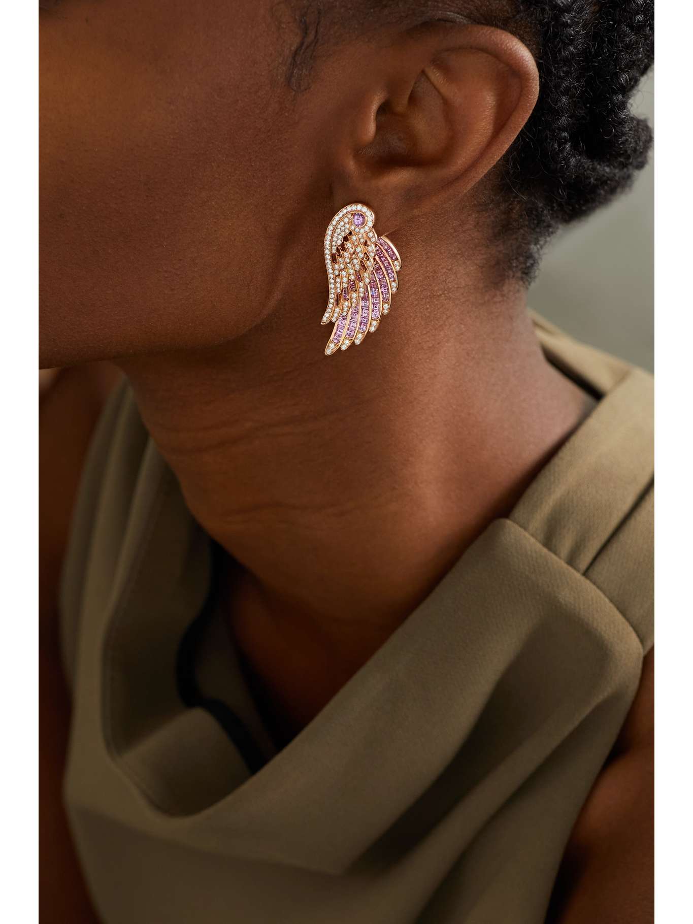 GARRARD Wings Embrace 18-karat rose gold, sapphire and diamond earrings ...