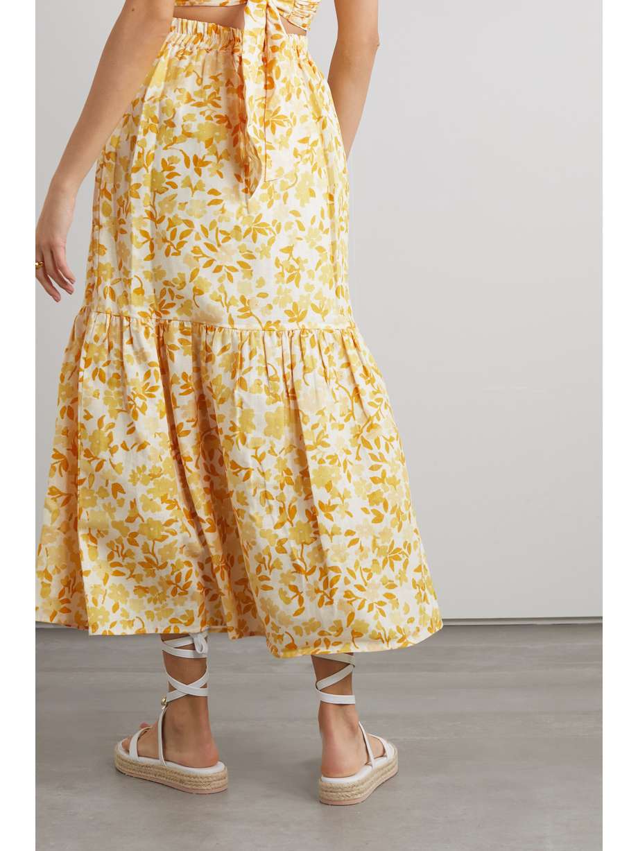 Yellow + NET SUSTAIN tiered floral-print linen maxi skirt | PEONY | NET ...