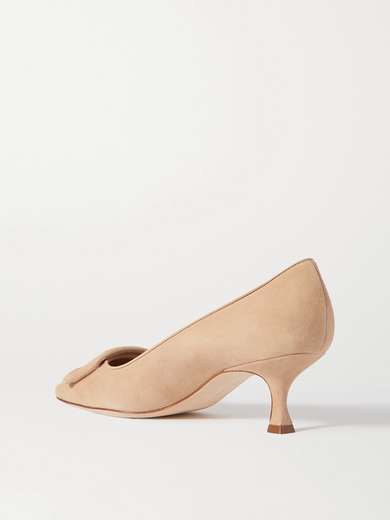 MANOLO BLAHNIK Maysale 50 buckled suede pumps | NET-A-PORTER