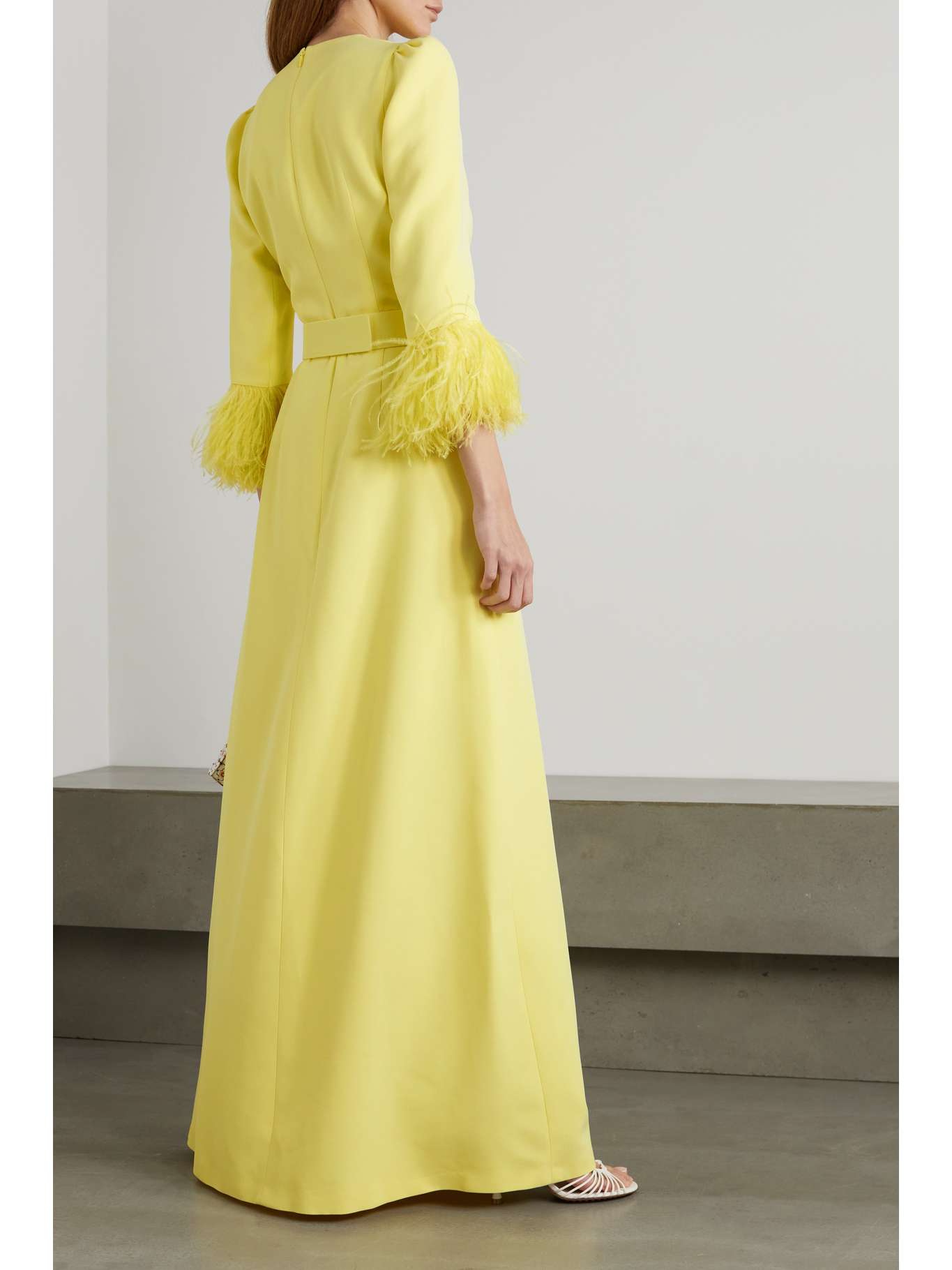 Yellow Belted feather-trimmed embellished cady gown | ANDREW GN | NET-A ...