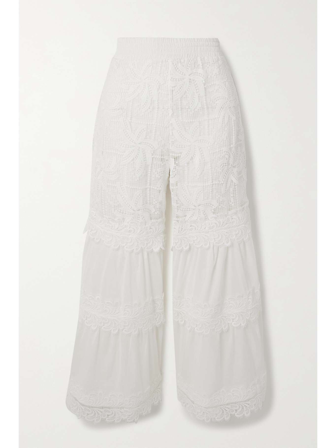 White Chiara guipure lace and cotton-blend voile flared pants | WAIMARI ...