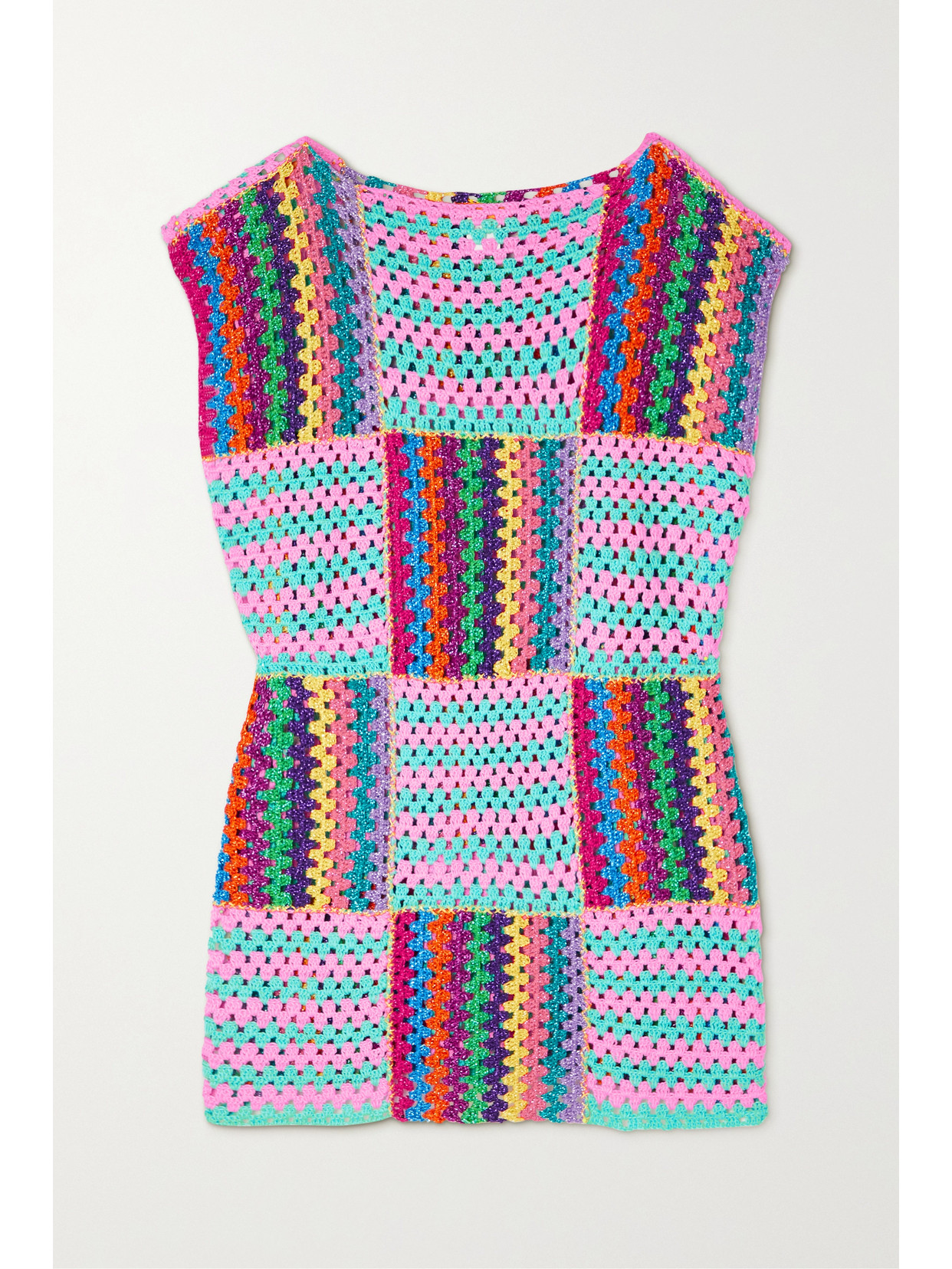 Rose Carmine Patchwork Metallic Crochet-knit Cotton Tunic In Multi ...