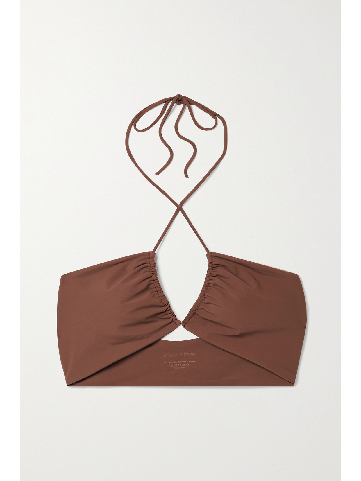 Magda Butrym Keyhole Halter Stretch Tech Bikini Top In Brown | ModeSens