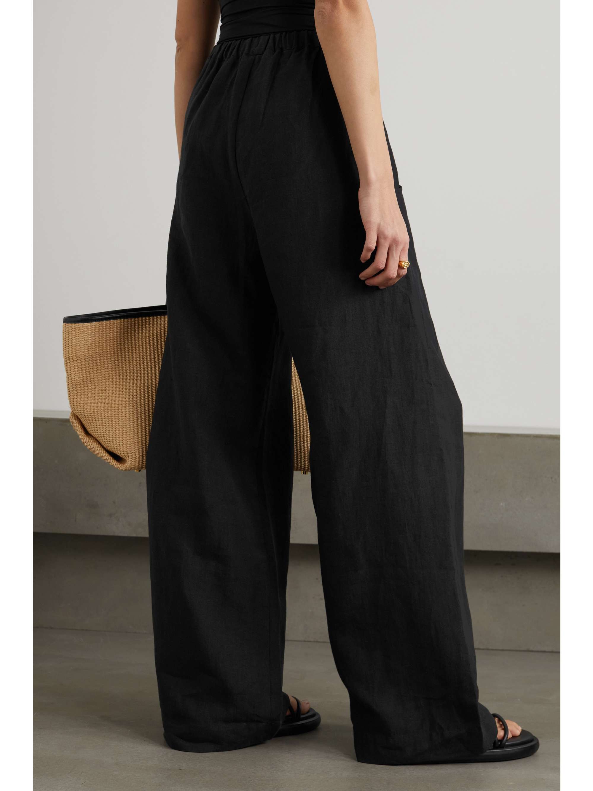 Black Tobago organic linen wide-leg pants | BONDI BORN | NET-A-PORTER