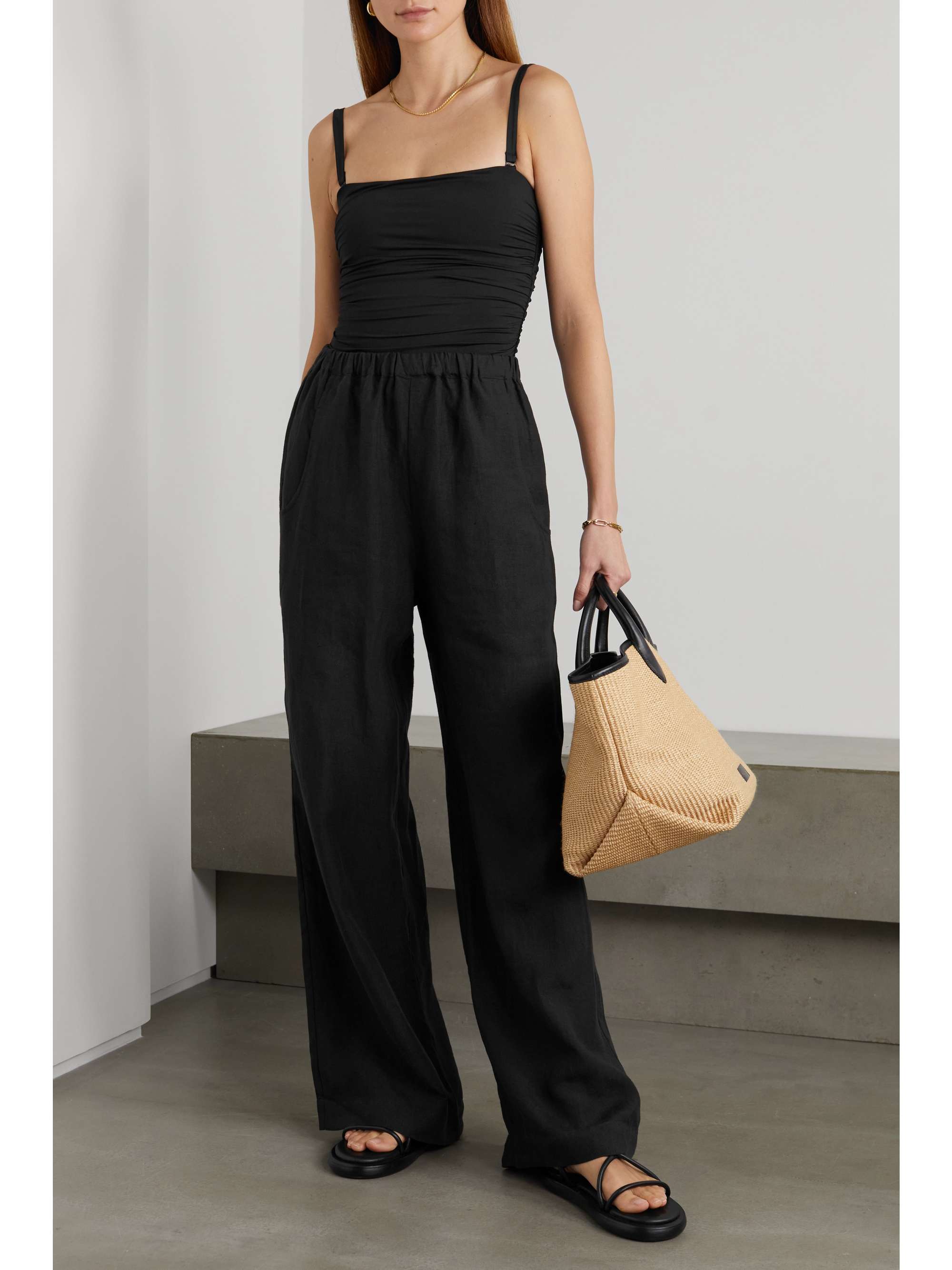 Black Tobago organic linen wide-leg pants | BONDI BORN | NET-A-PORTER