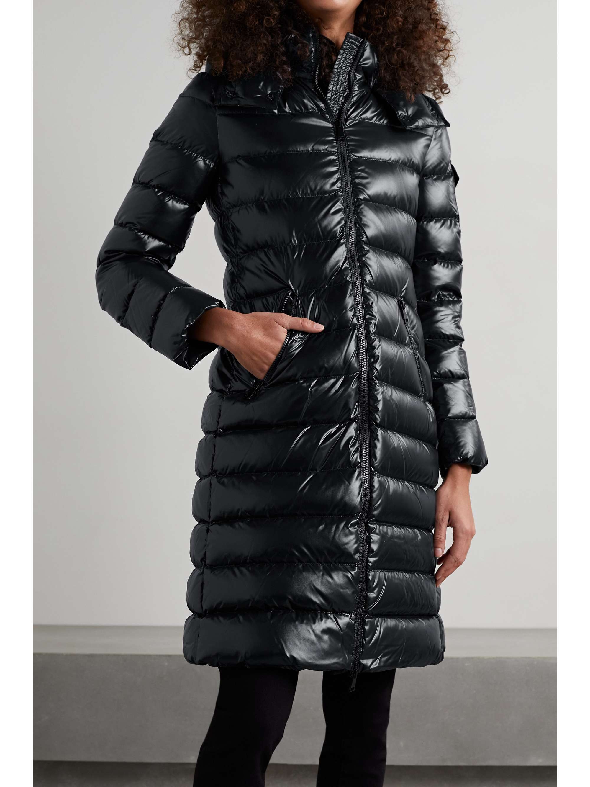 MONCLER Moka hooded quilted glossed-shell down coat | NET-A-PORTER
