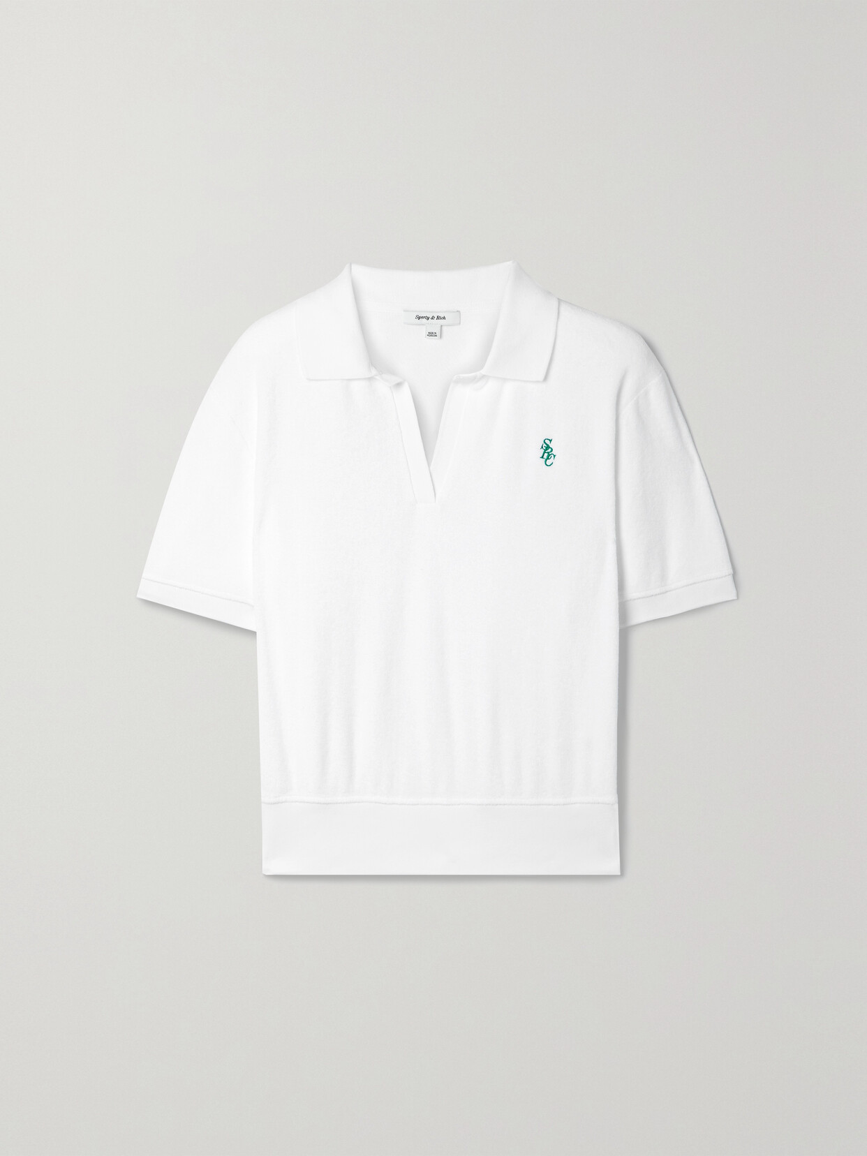 Sporty And Rich Logo-embroidered Cotton-terry Polo Shirt In White ...