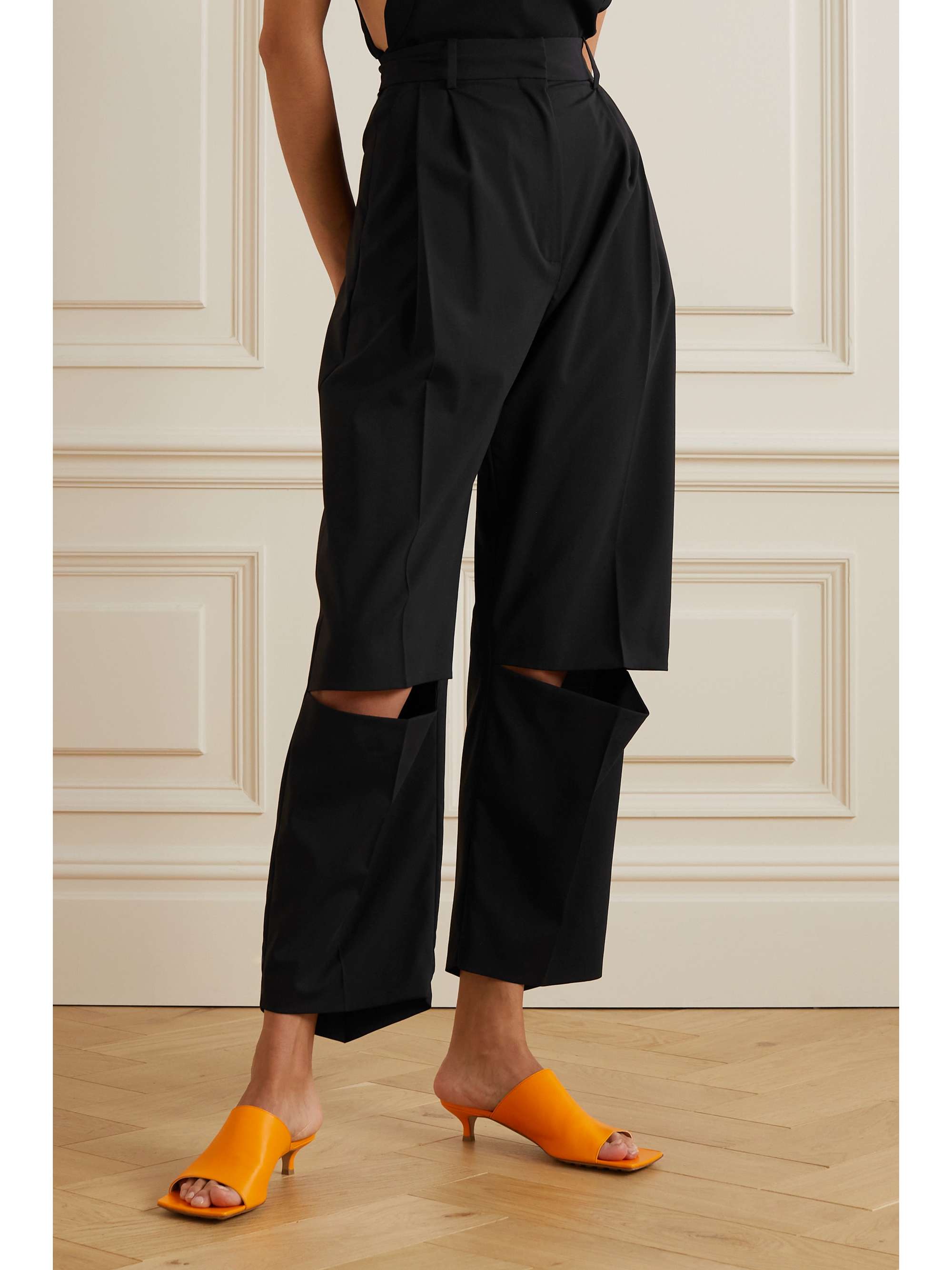 A W A K E Mode Cutout Pleated Wool Blend Straight Leg Pants Net A Porter