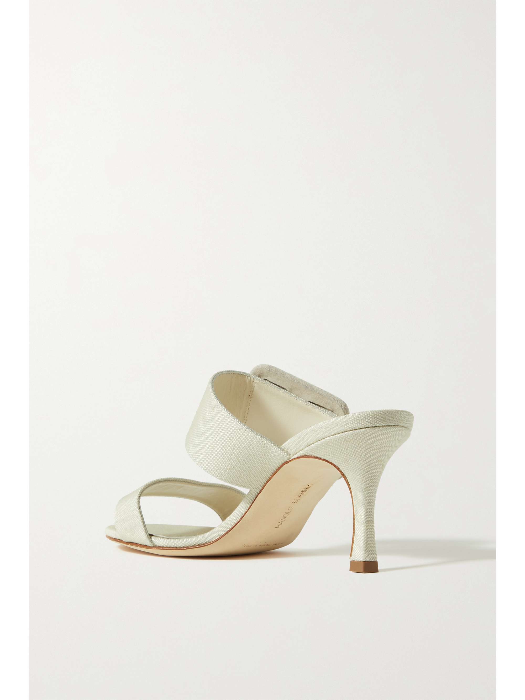 MANOLO BLAHNIK Gable 70 buckled suede-trimmed linen-canvas mules | NET-A-PORTER