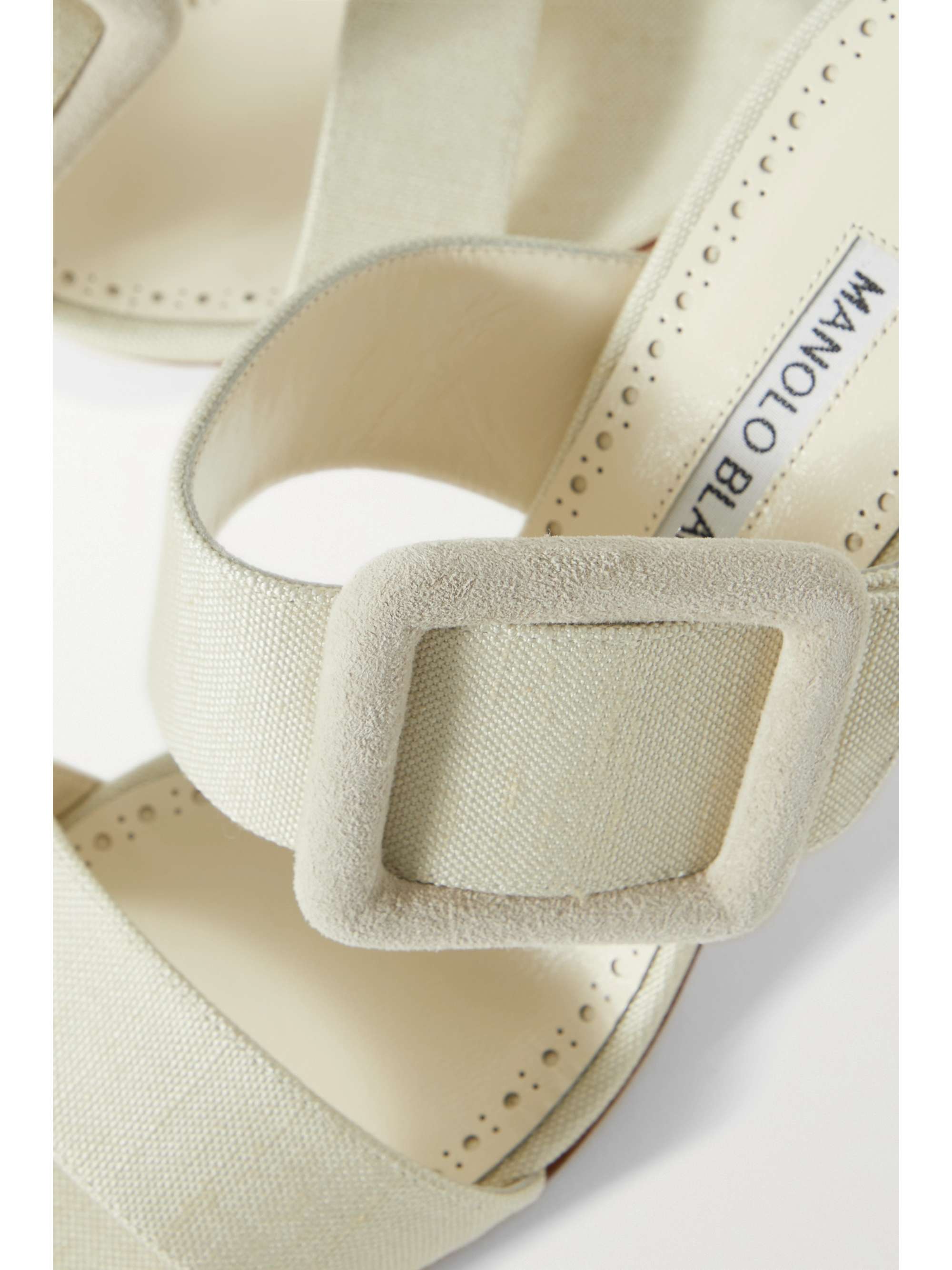 MANOLO BLAHNIK Gable 70 buckled suede-trimmed linen-canvas mules | NET-A-PORTER
