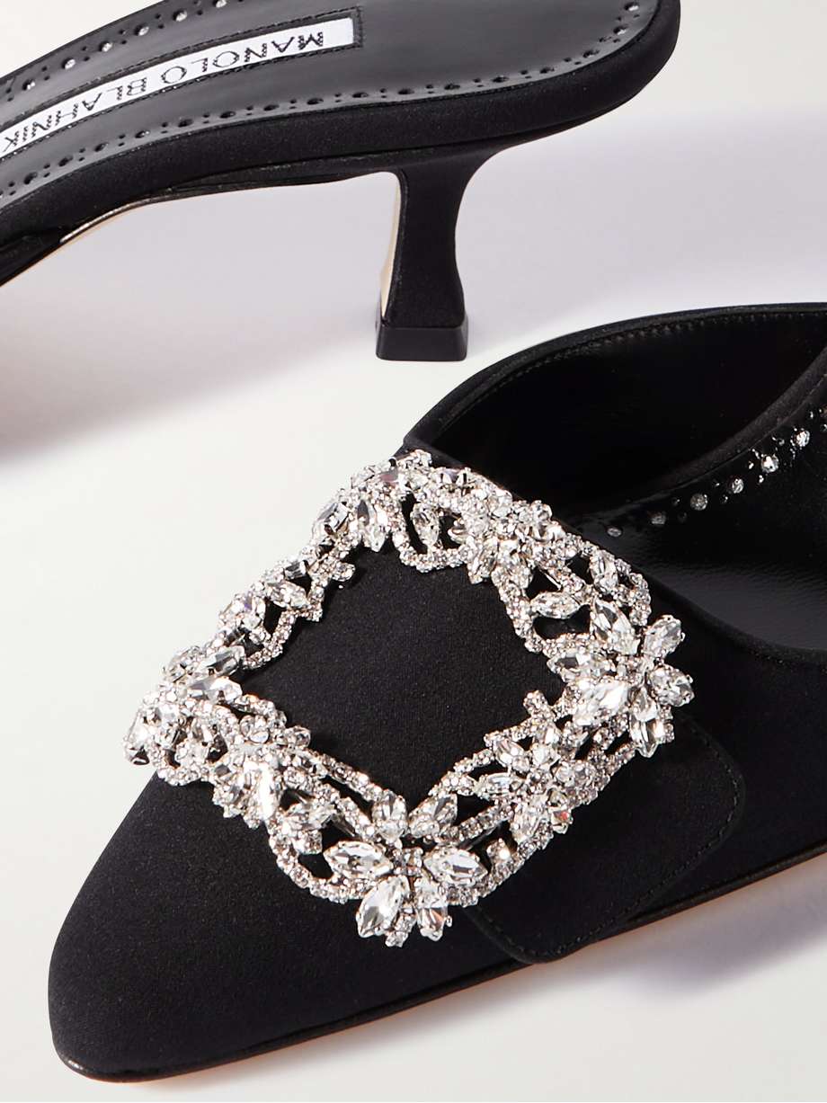 MANOLO BLAHNIK Maysale 50 buckled satin mules | NET-A-PORTER