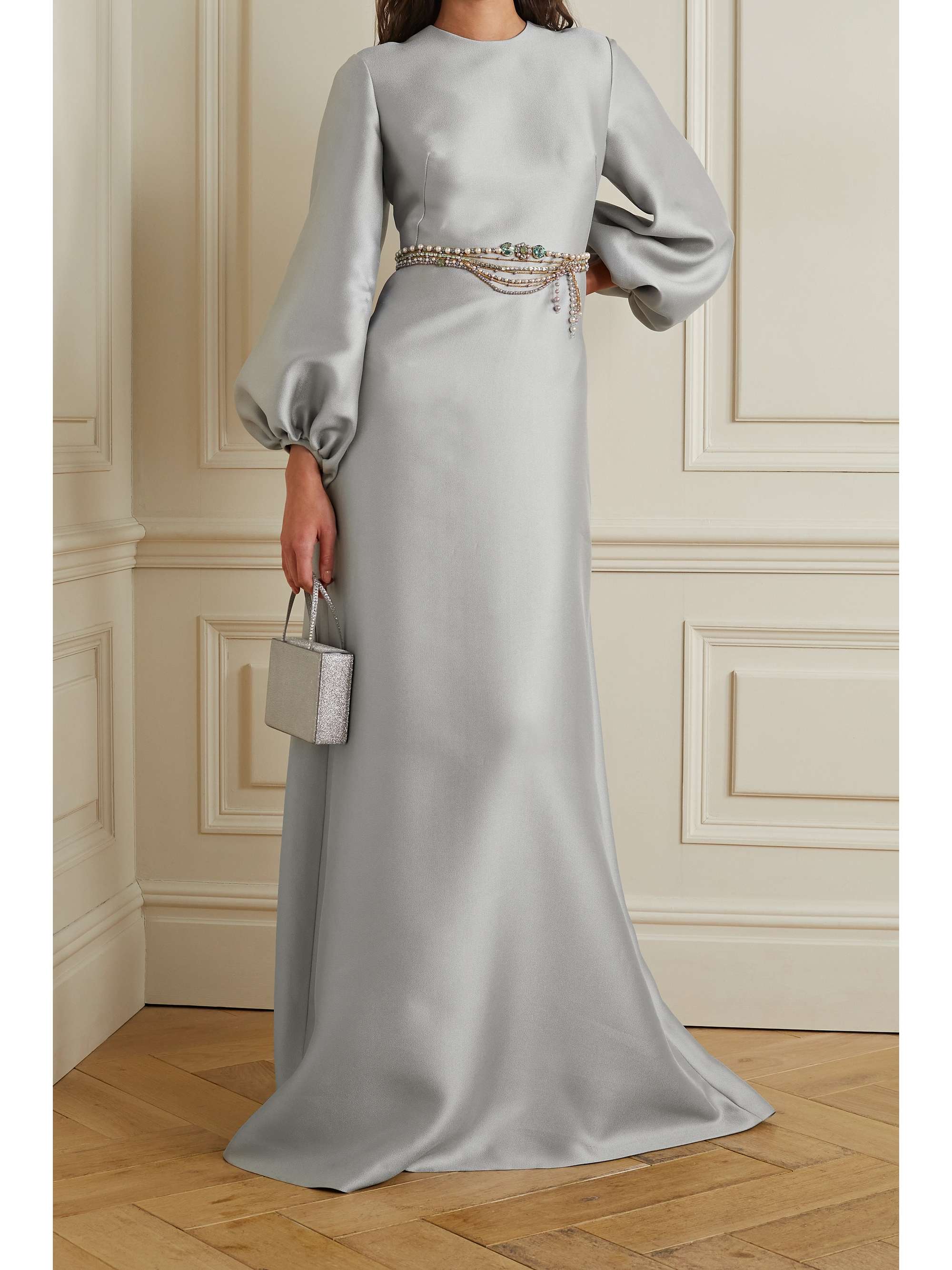 Reem Acra Embellished Satin Piqué Gown Net A Porter